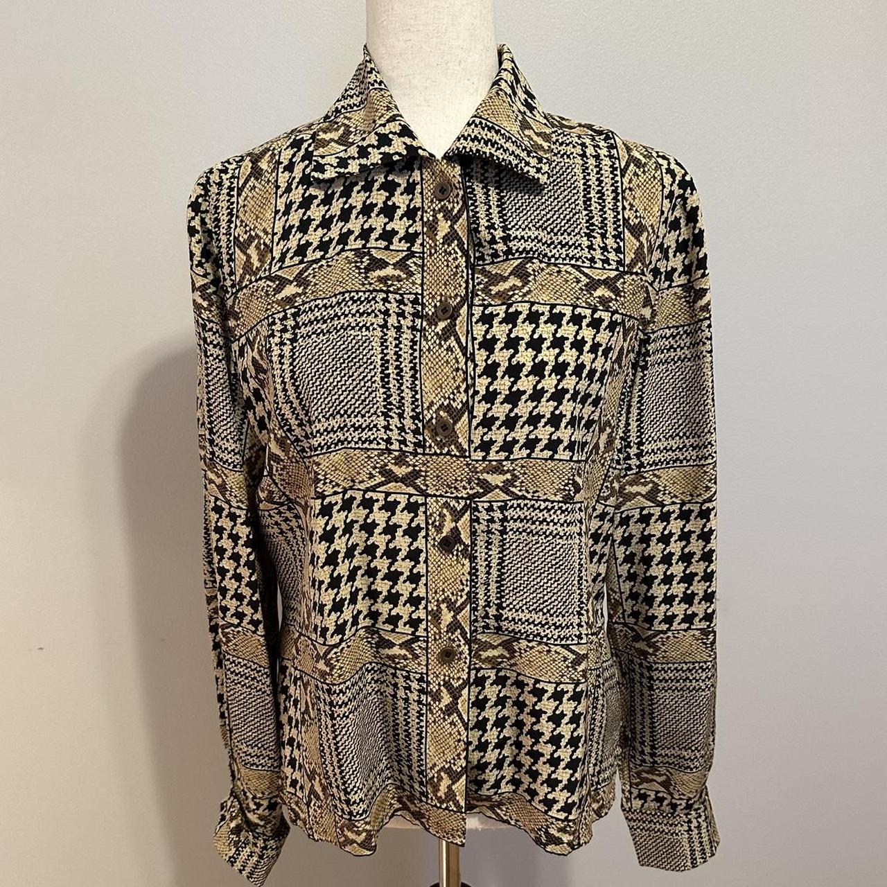 Carlisle Snake Print Patterened 100% Silk Button... | Depop