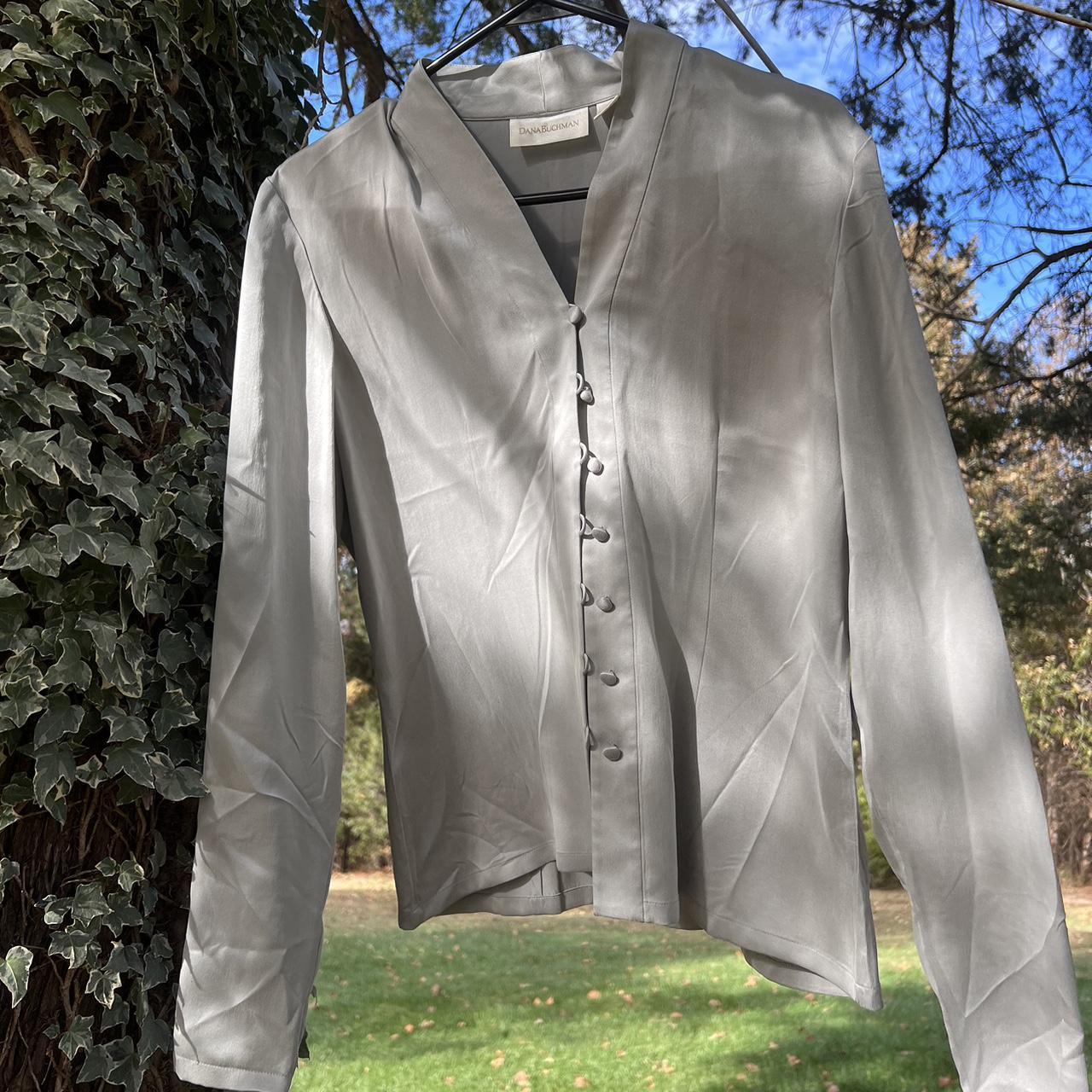 Silk grey button up. super cute basic. Brand Dana... - Depop