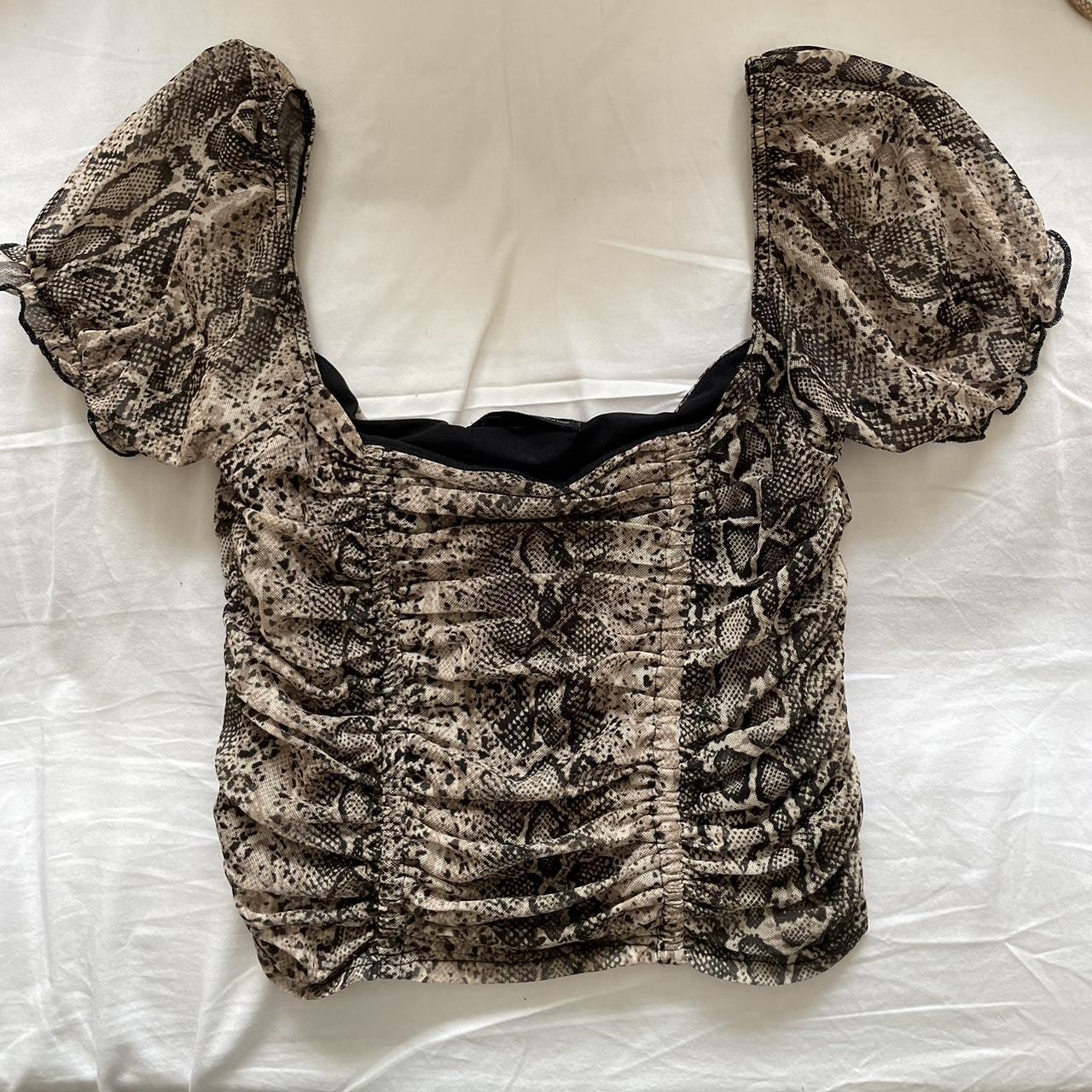 Urban Outfitters snake print ruched mesh top Worn... - Depop