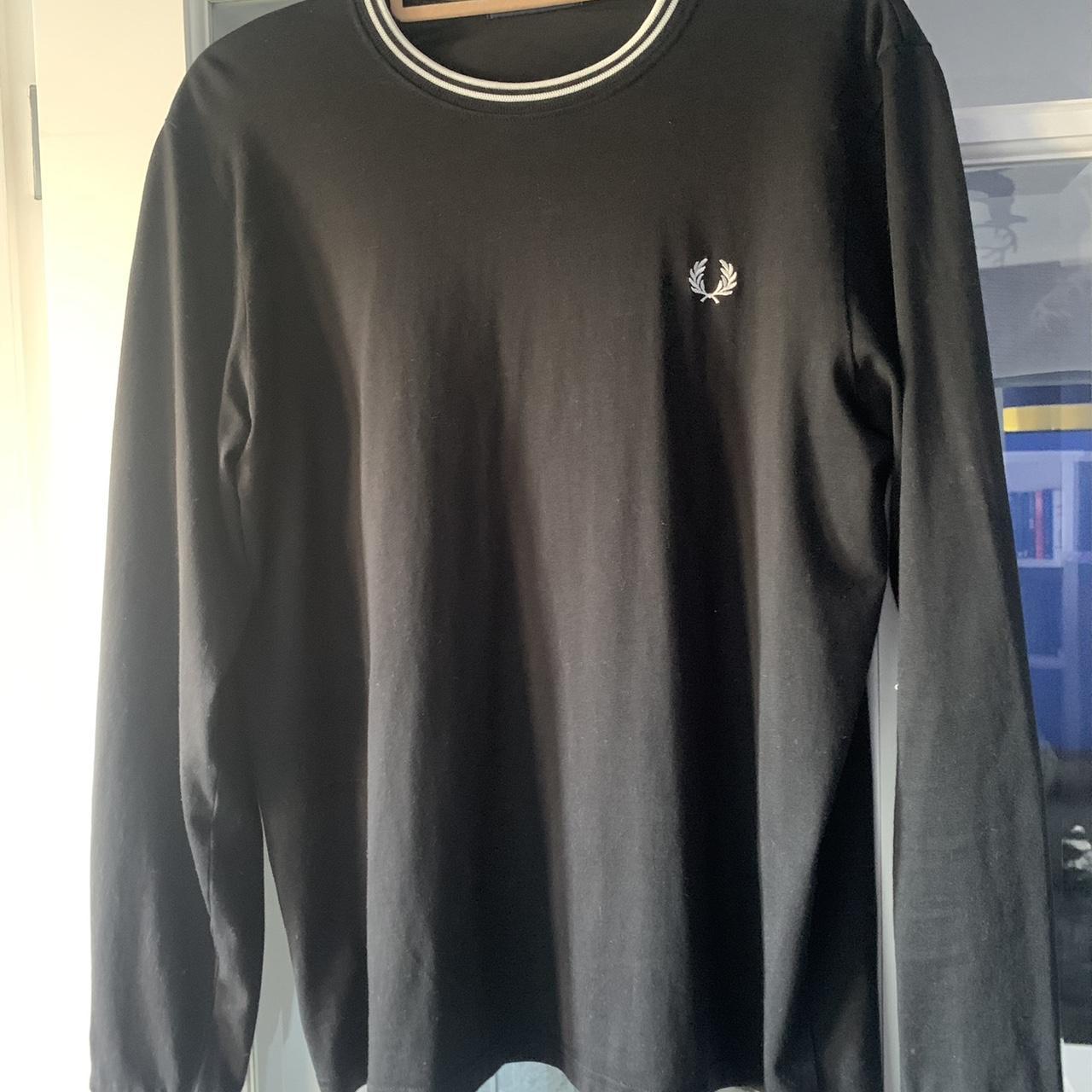 Fred Perry tipped long sleeve top in black... - Depop