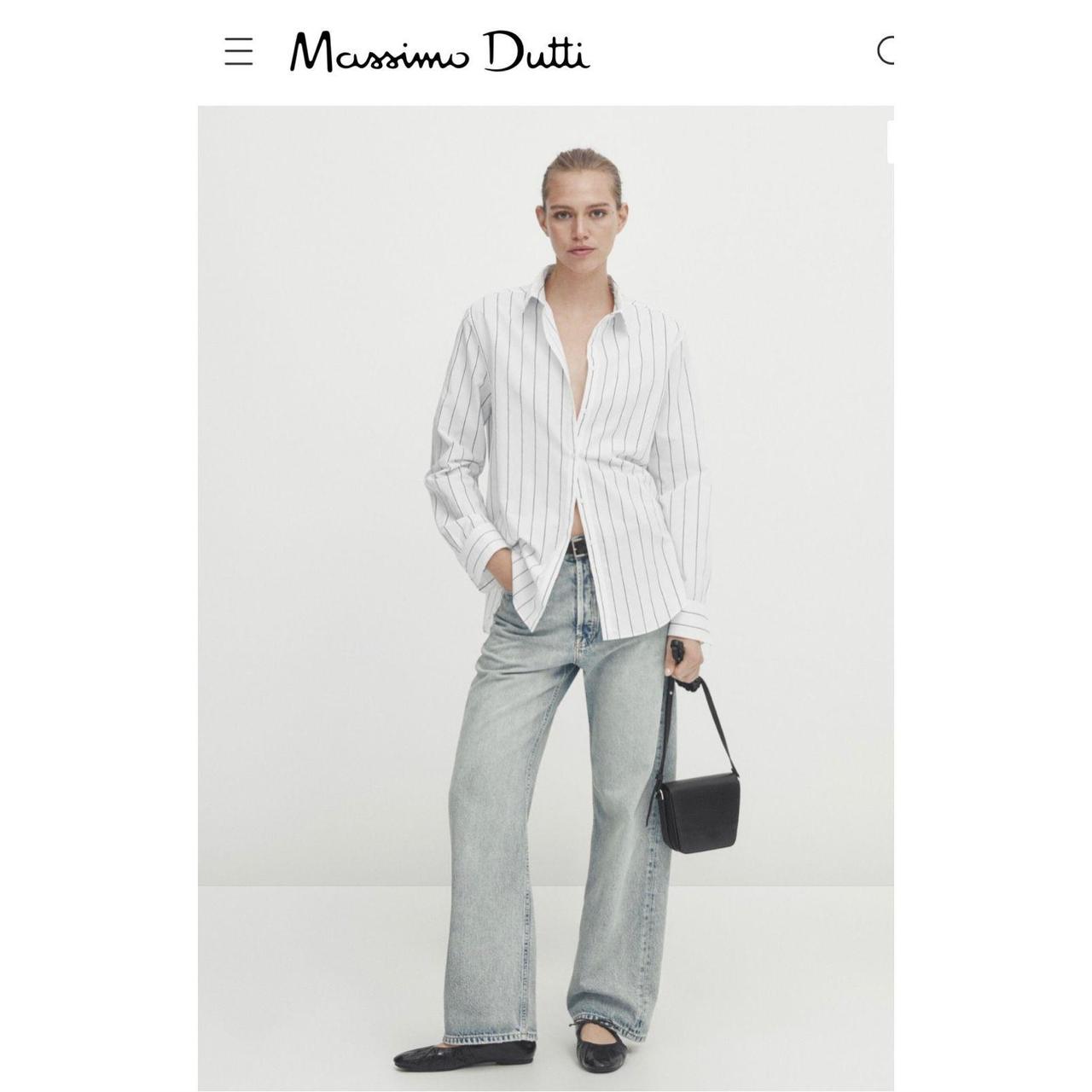 massimo dutti white button down with textured stripe... - Depop