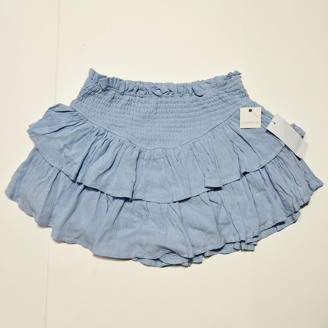 Ultra flirt - light blue ruffle mini skirt WITH TAGS... - Depop