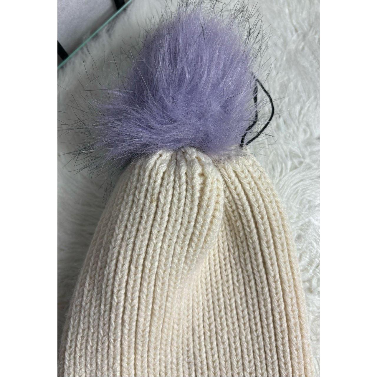 Pull on super soft cream beanie with purple sparkle... - Depop
