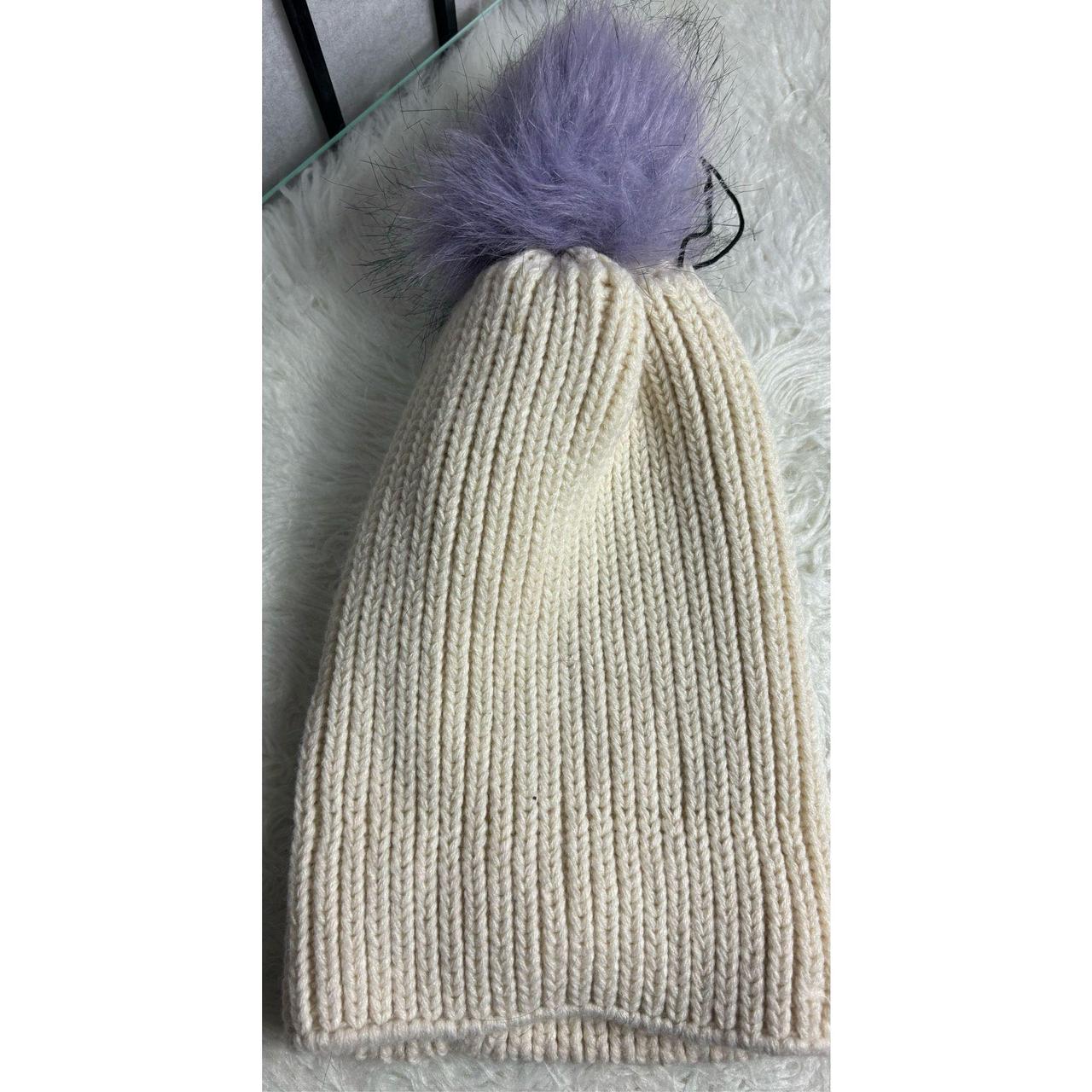 Pull on super soft cream beanie with purple sparkle... - Depop