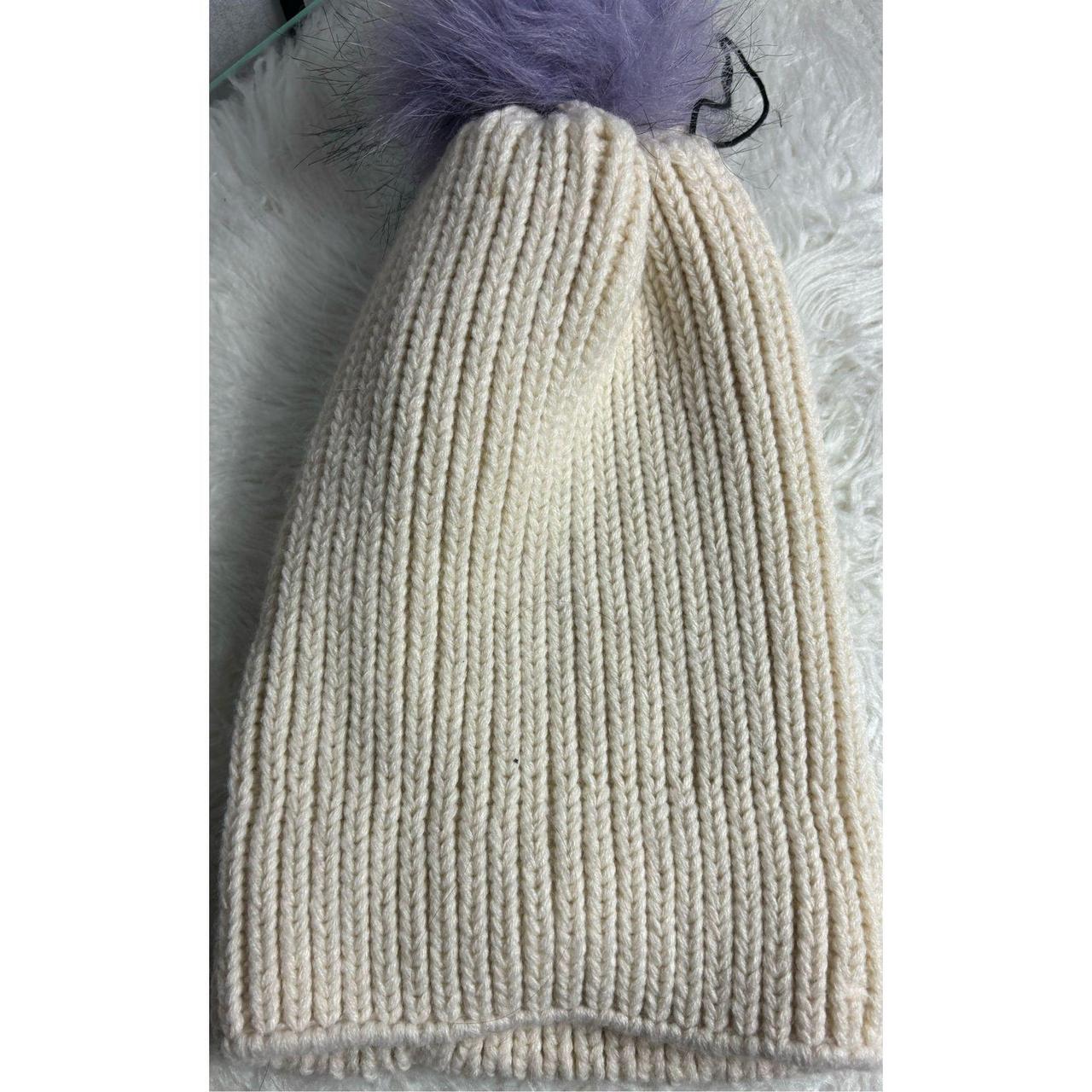 Pull on super soft cream beanie with purple sparkle... - Depop