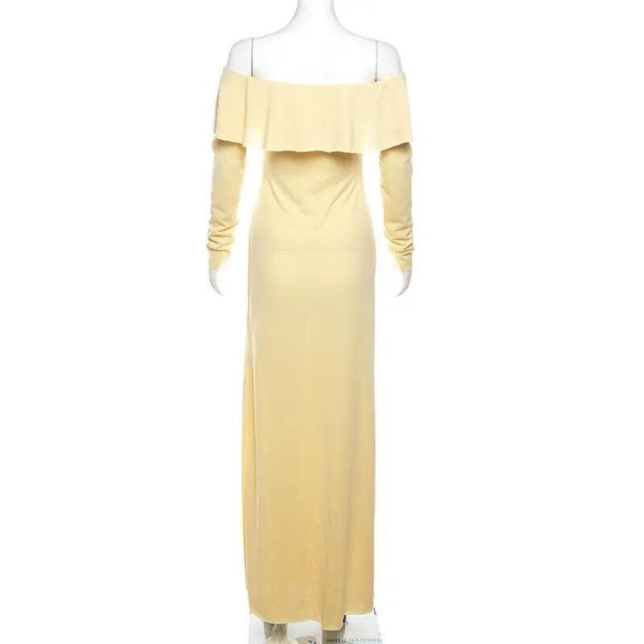 Yellow Ruffles bardot Maxi slit dress! Brand new!... - Depop