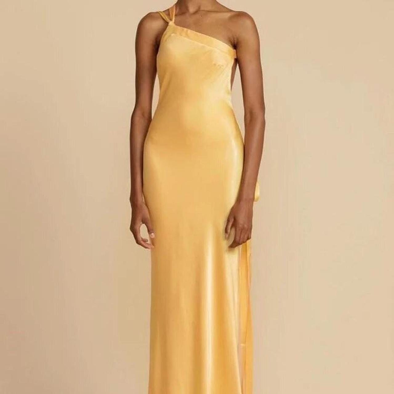 Yellow Gold Silky one shoulder Maxi strappy... - Depop