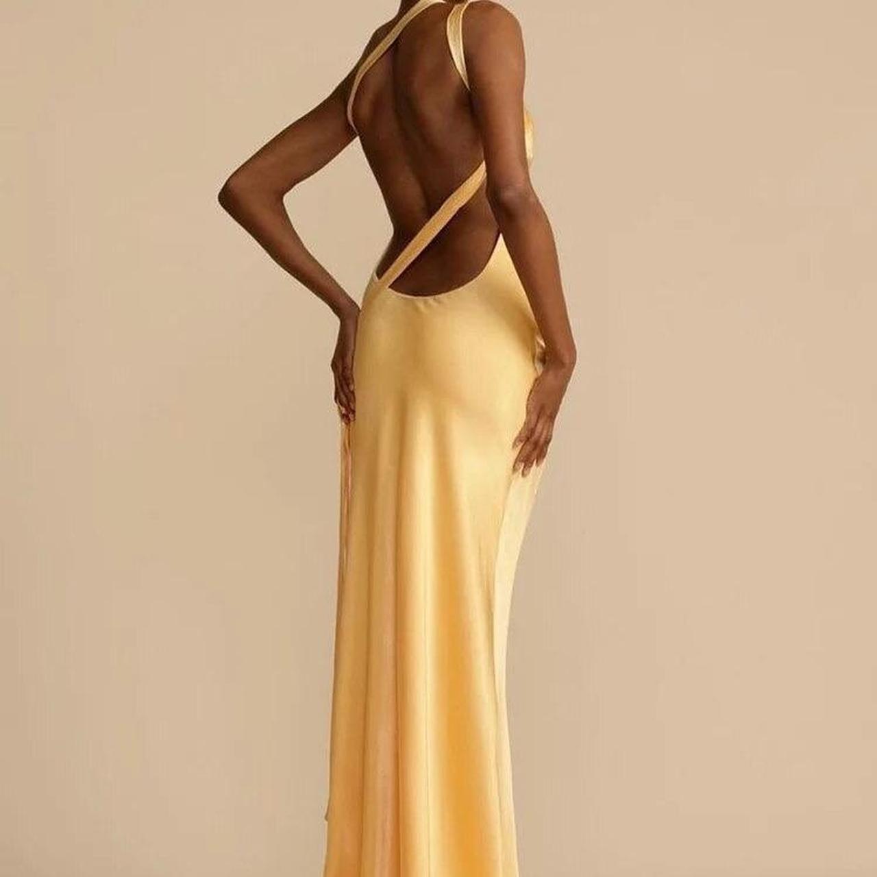 Yellow Gold Silky one shoulder Maxi strappy... - Depop