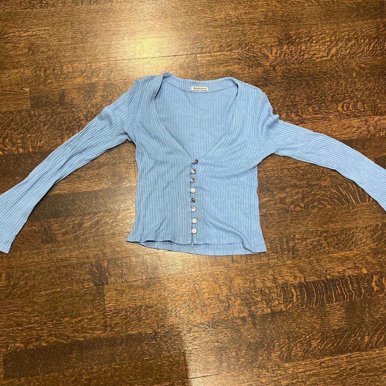 REFORMATION BLUE BOTTON DOWN TOP SIZE MEDIUM Like... - Depop