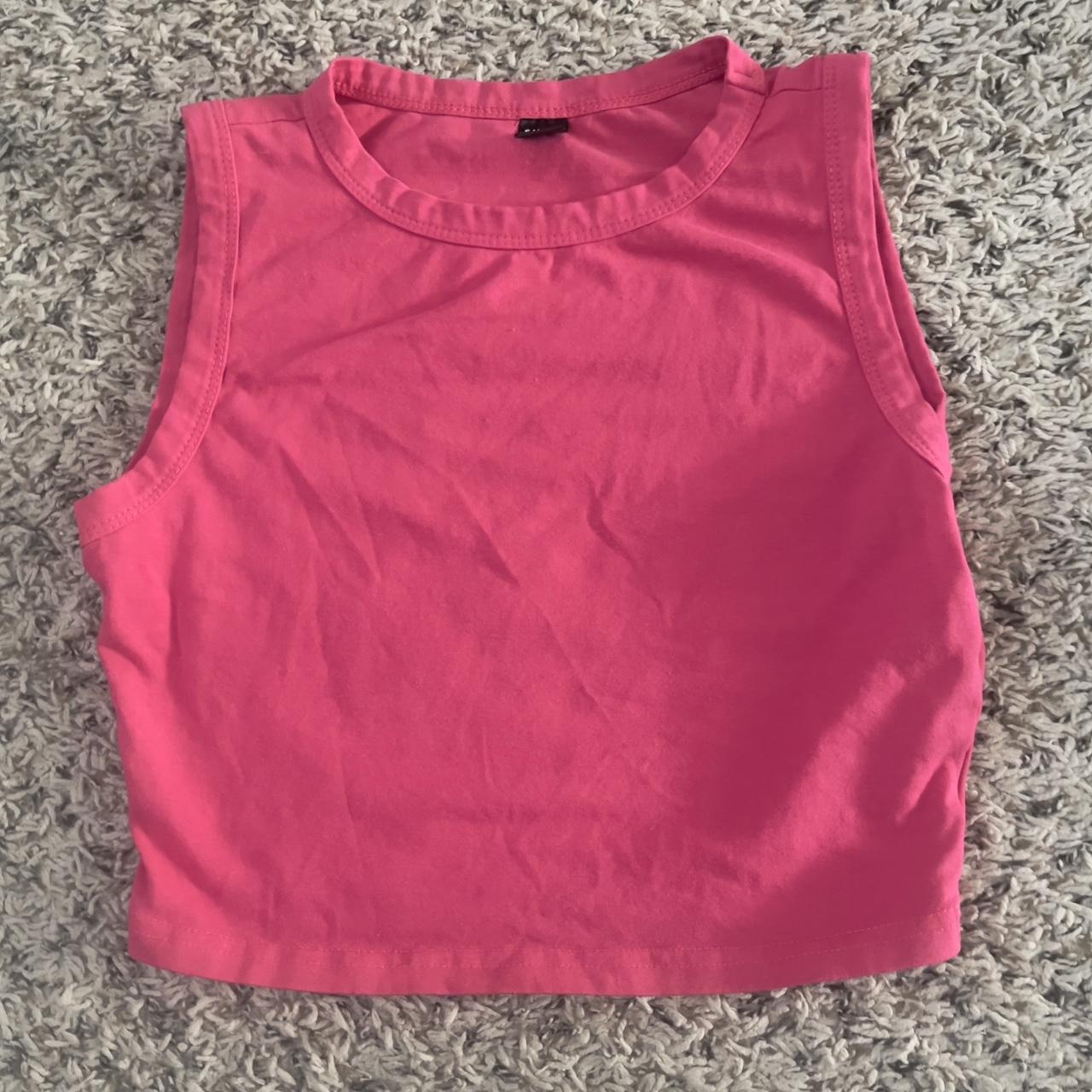 Hot pink high neck cropped tank top Size M :) - Depop