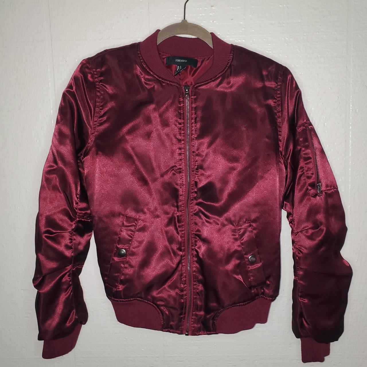 BURGUNDY SATIN BOMBER JACKET This is a burgundy... - Depop