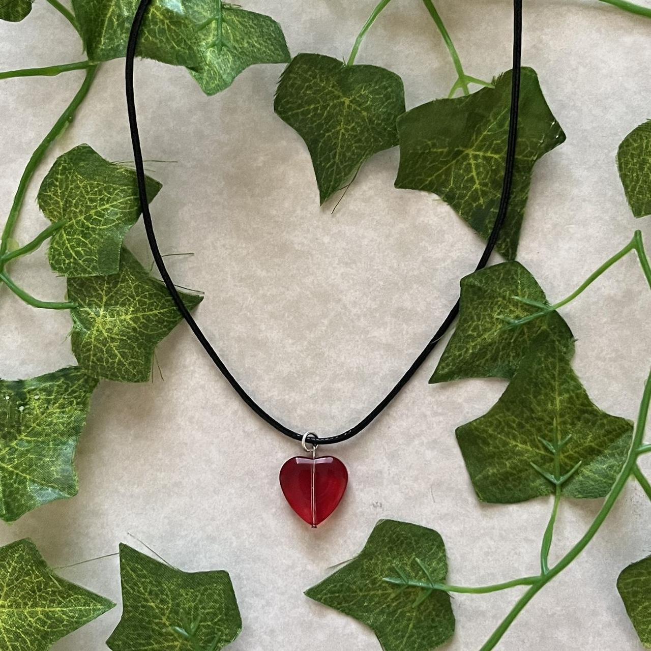 y2k red heart pendant necklace!! handmade by me... - Depop