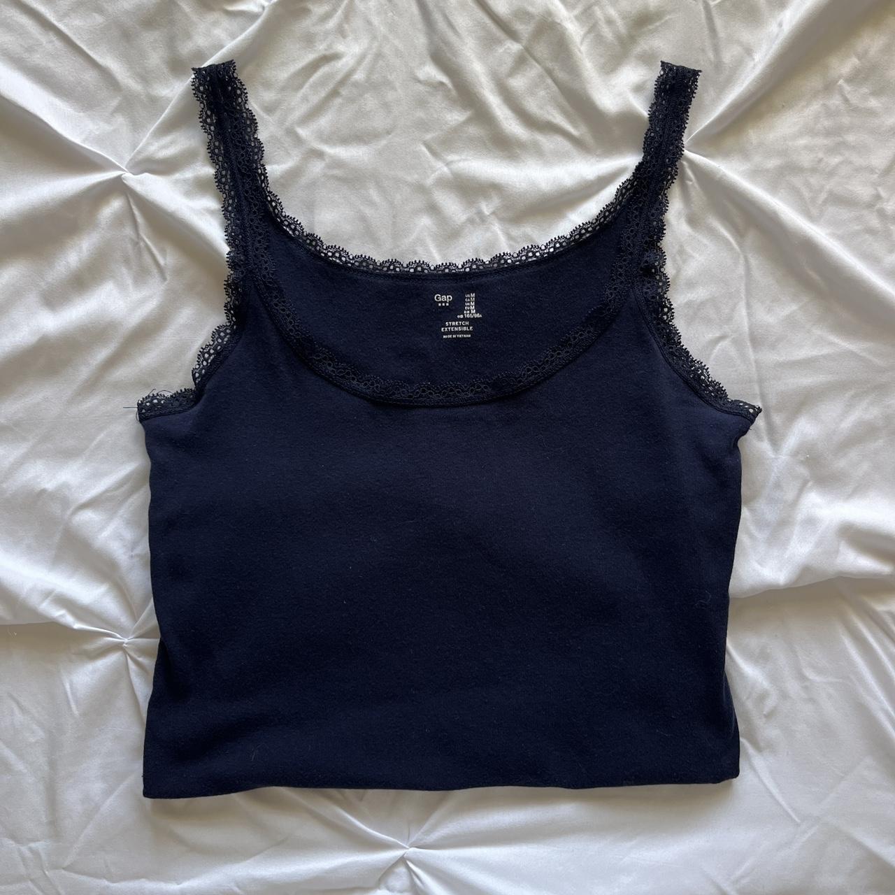 The cutest navy tank top with a lace detail! Super... - Depop