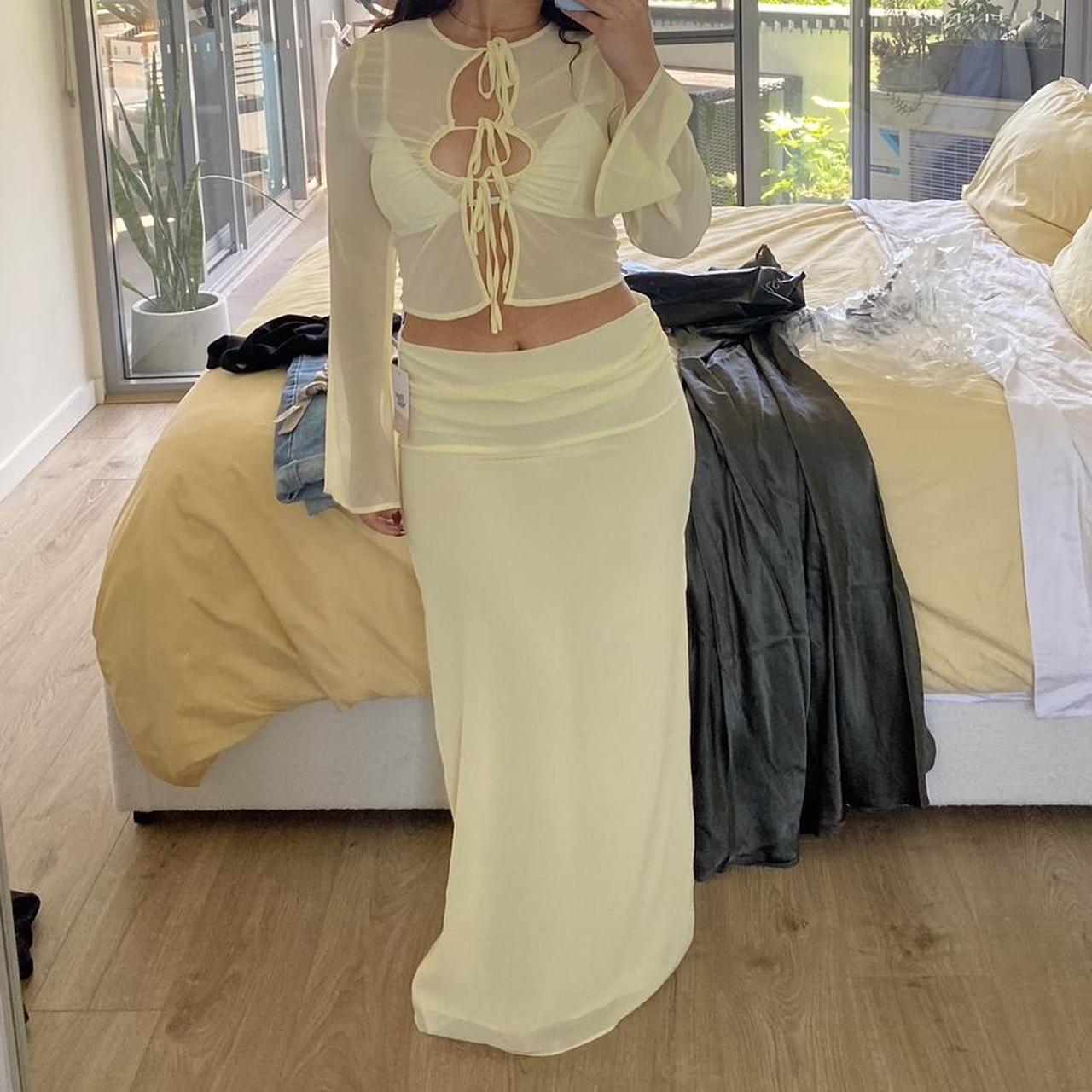 TIGER MIST Lemon / Yellow Long Sleeve Mesh Lace Up... - Depop