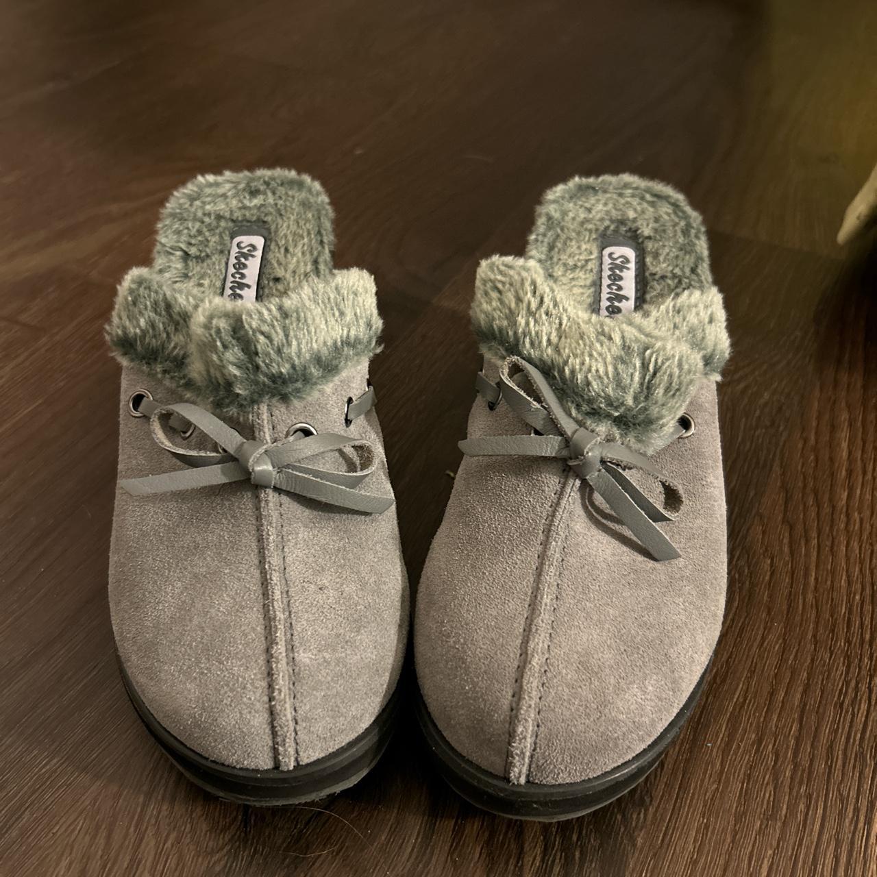 winter fuzzy sketcher clogs no size tag but fit... - Depop