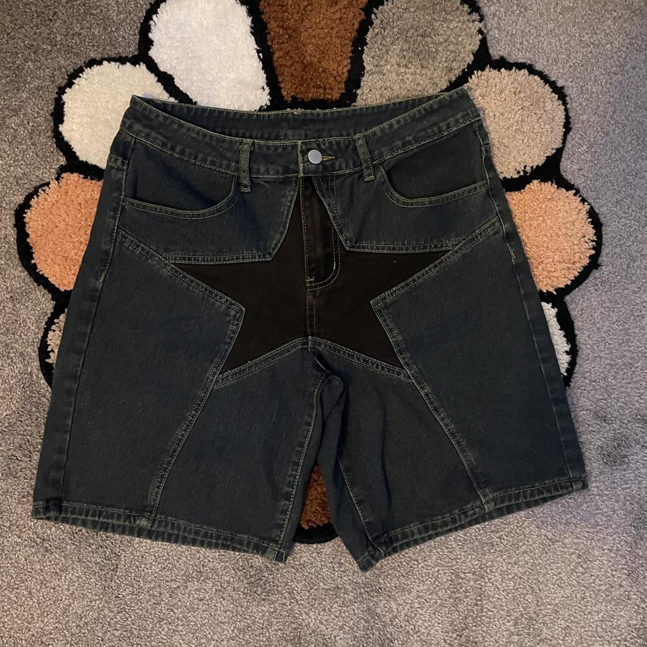 Cool jorts with a brown star patch in the middle... | Depop