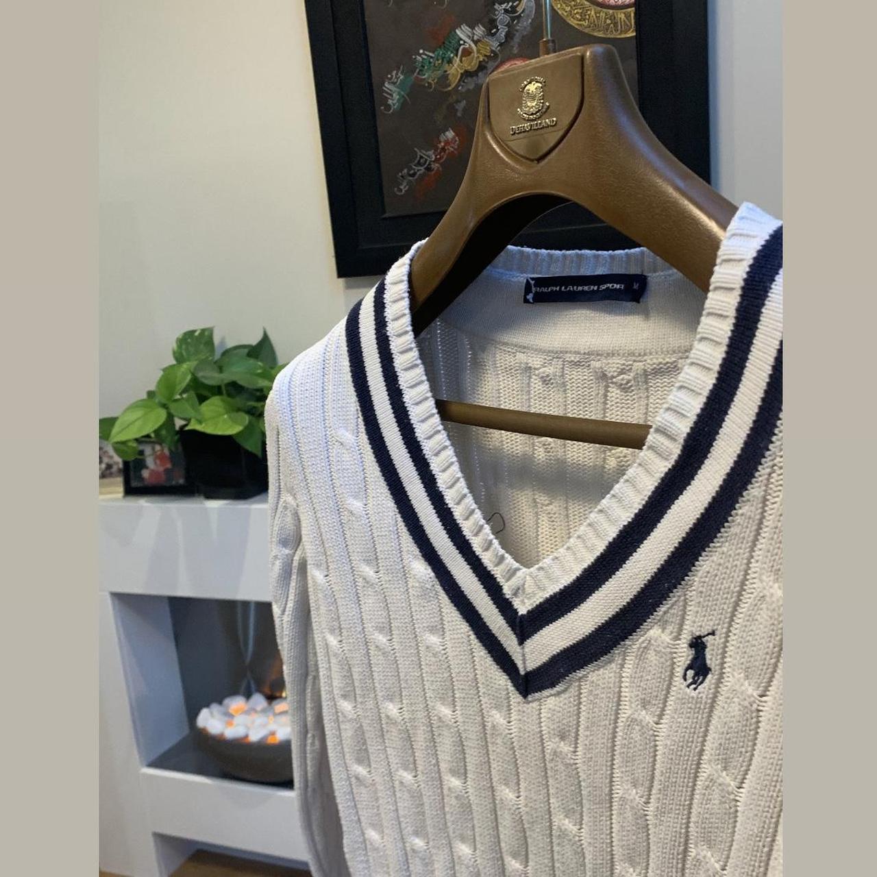 Ralph Lauren Women's White and Navy Jumper | Depop