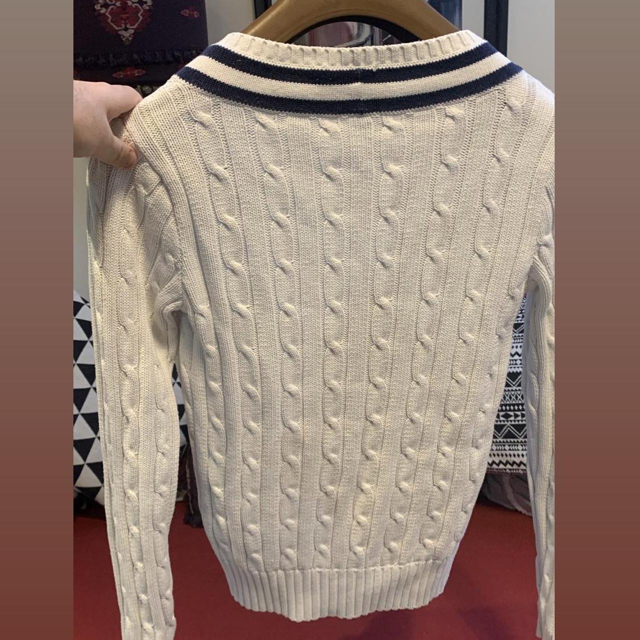 Ralph Lauren Women's White and Navy Jumper | Depop