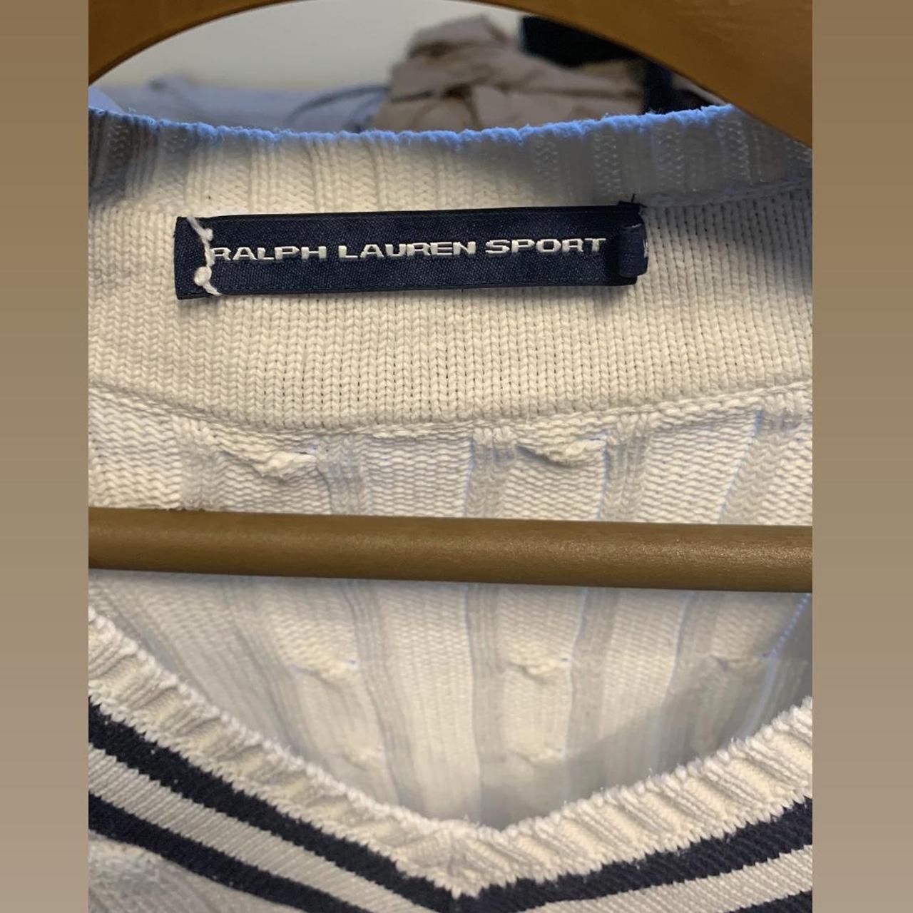 Ralph Lauren Women's White and Navy Jumper | Depop