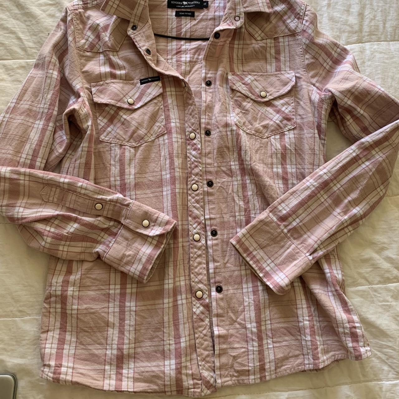 PINK PEARL SNAP FLANNEL SHIRT Size 10 No flaws... | Depop