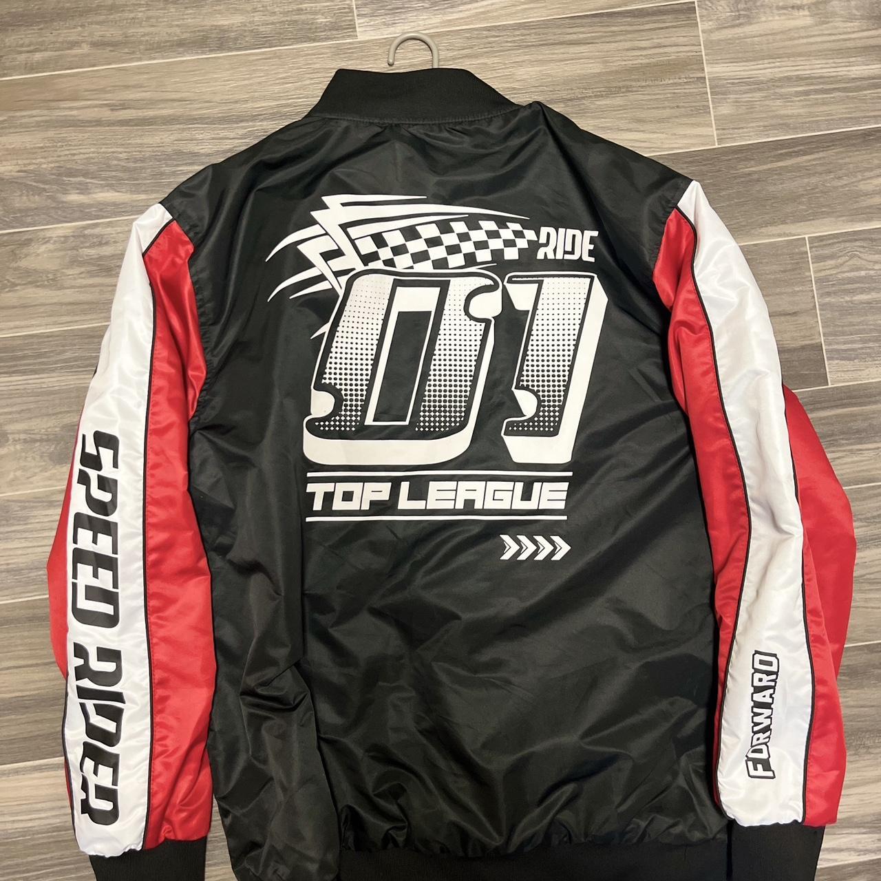 Fashion racing jacket, worn once, buttons up, black... - Depop