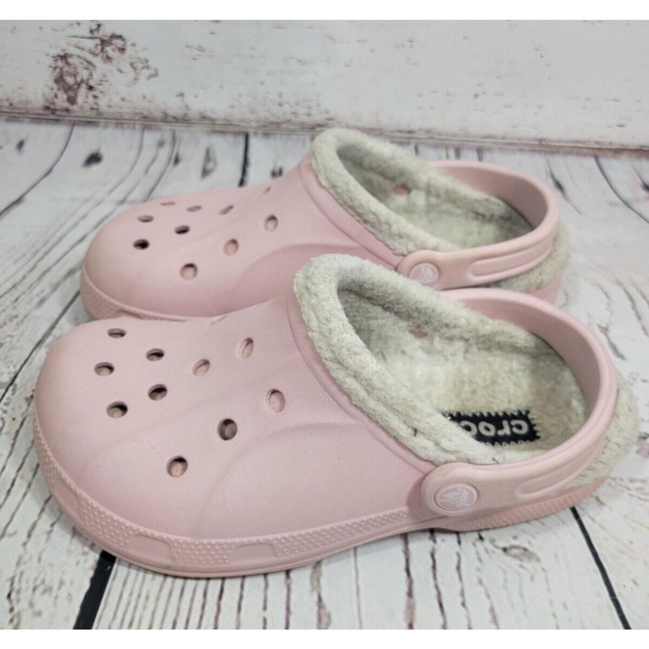 Crocs Classic Pink Slip-On Clogs Lined Casual... - Depop