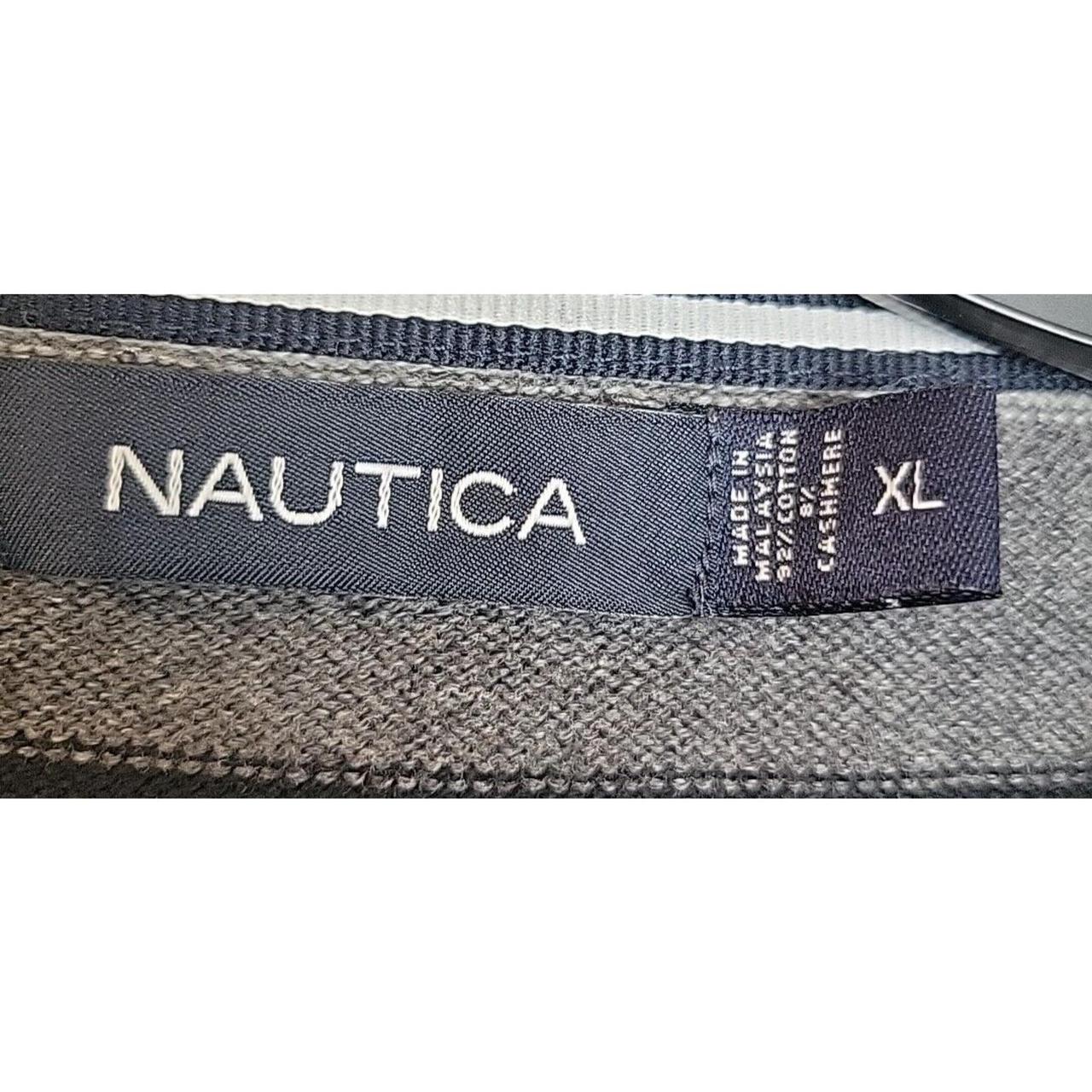 Nautica Gray Striped V-Neck Cashmere Blend Knit... - Depop