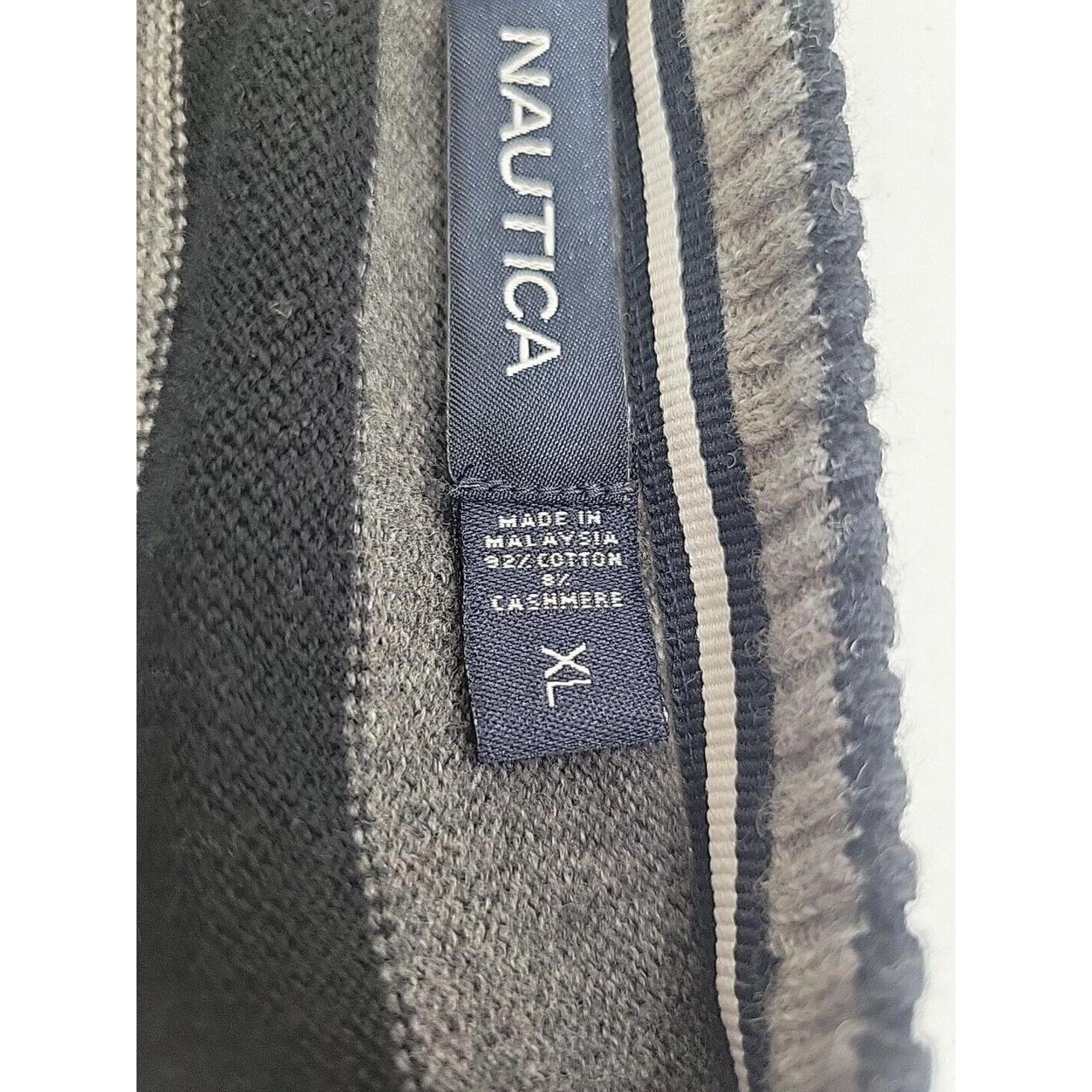 Nautica Gray Striped V-Neck Cashmere Blend Knit... - Depop