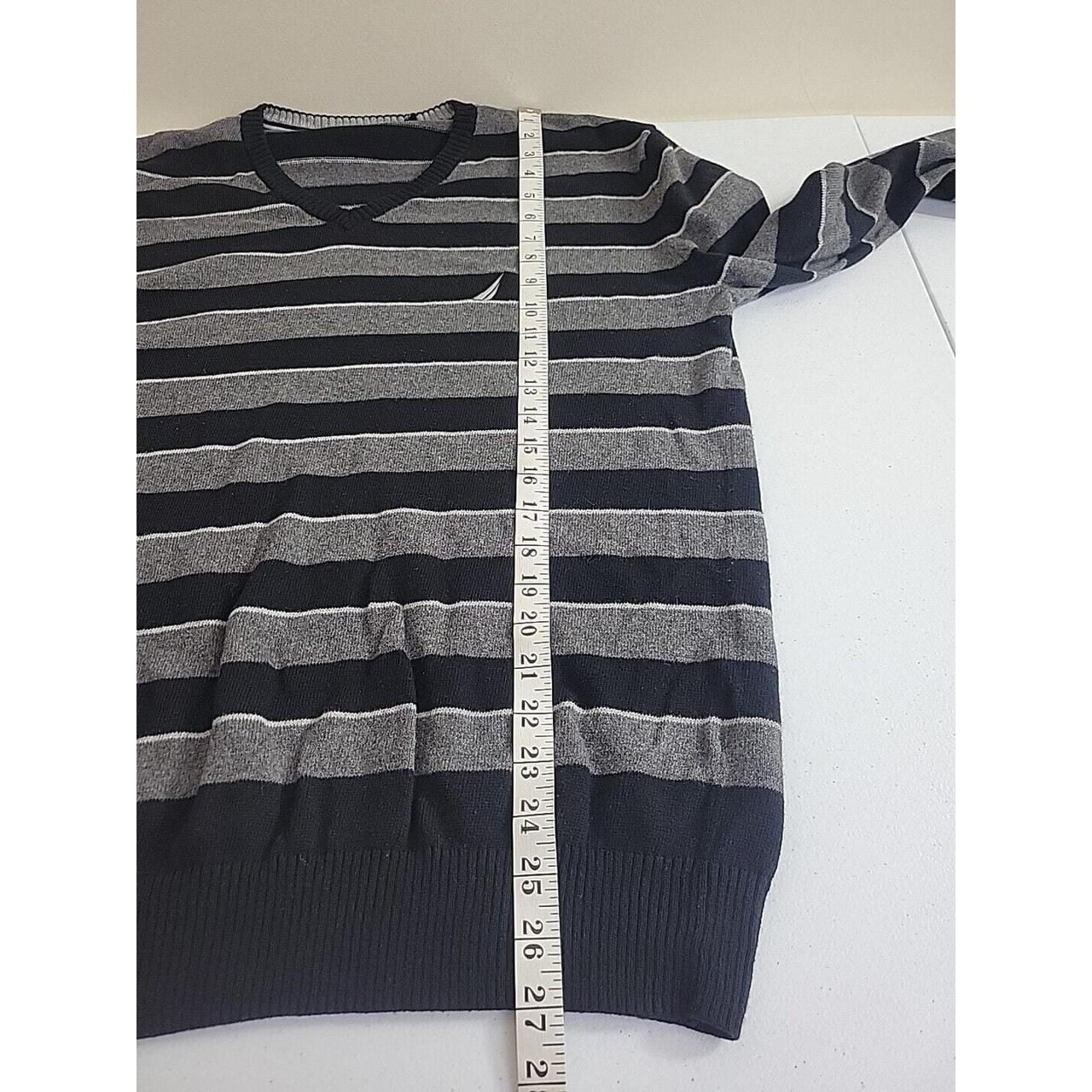 Nautica Gray Striped V-Neck Cashmere Blend Knit... - Depop