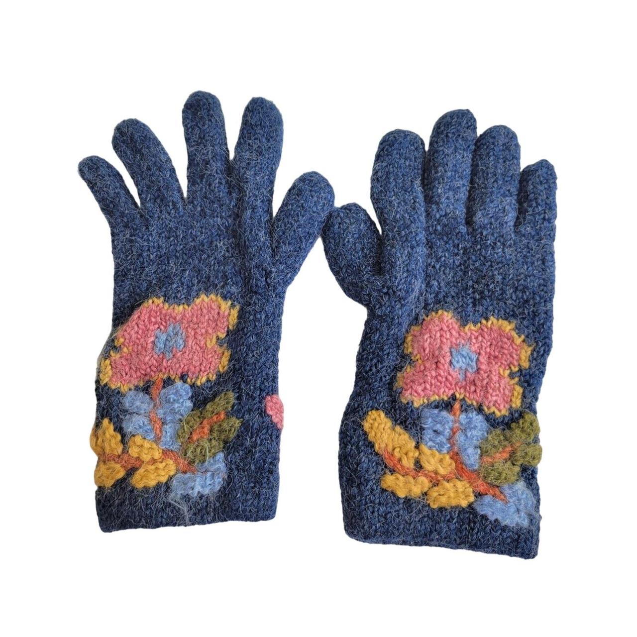 Peruvian Trading Co. Blue Embroidered Flower Mittens... - Depop