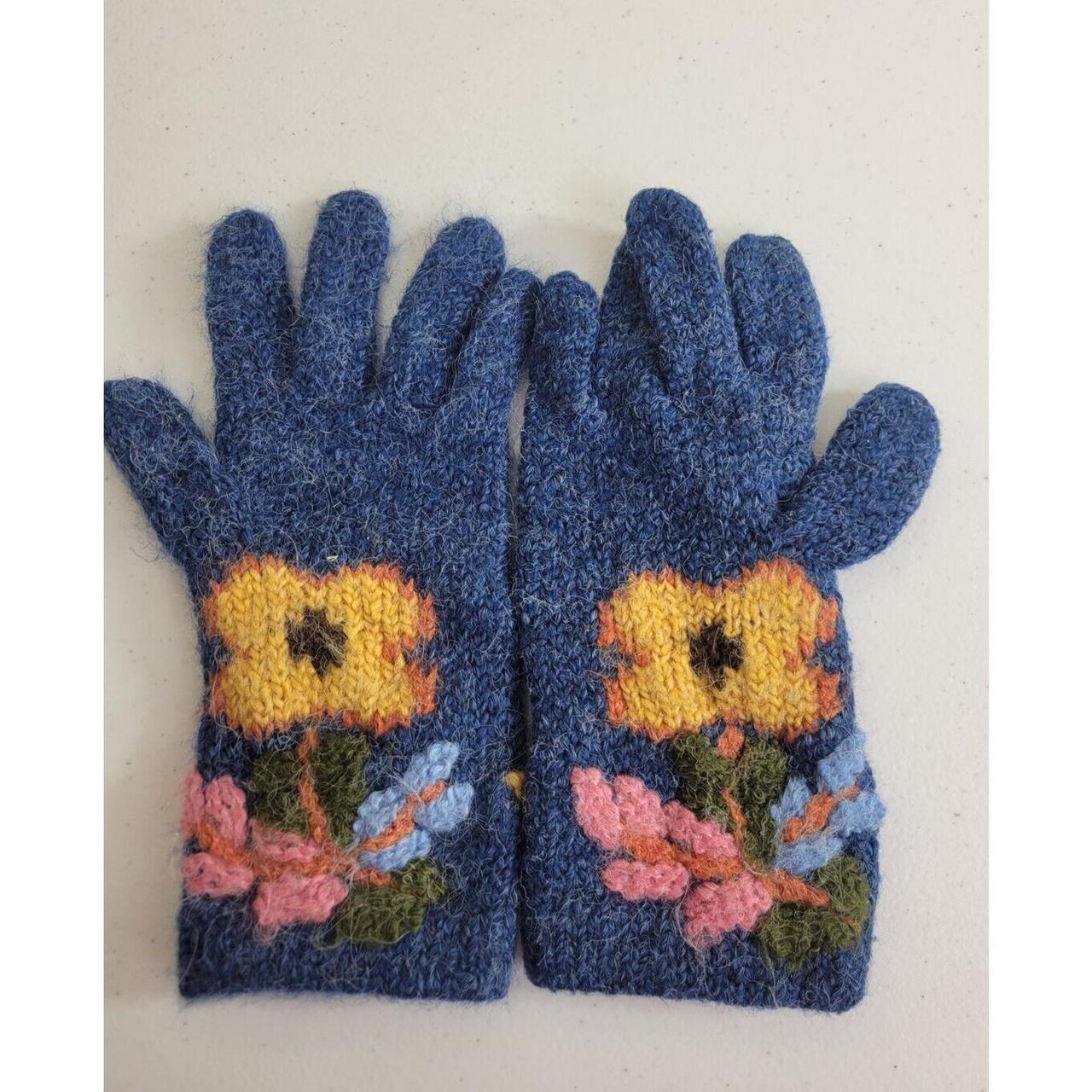 Peruvian Trading Co. Blue Embroidered Flower Mittens... - Depop