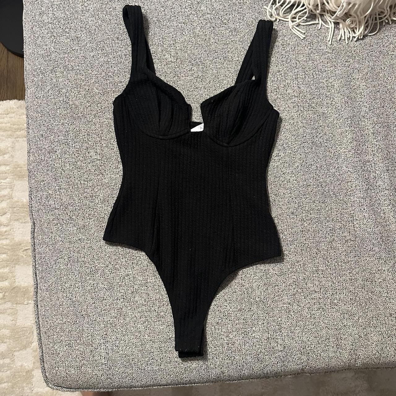 Black bustier-style textured bodysuit from ASTR.... | Depop