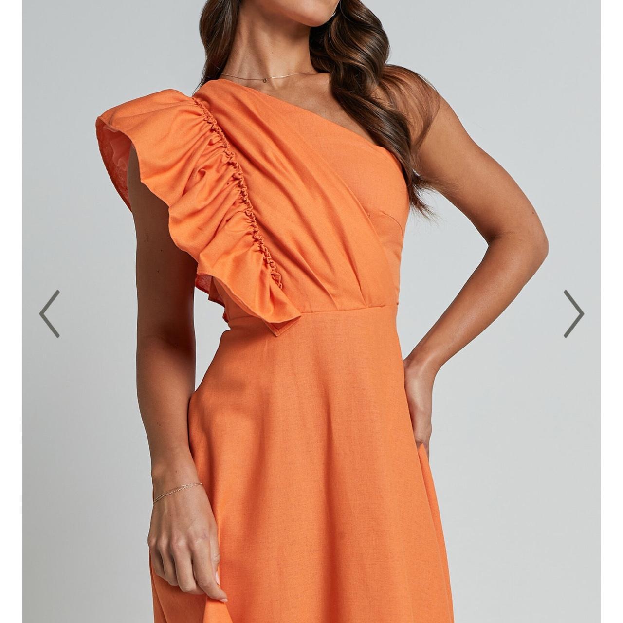 SHOWPO DIXIE MIDI DRESS - LINEN LOOK ONE SHOULDER... - Depop