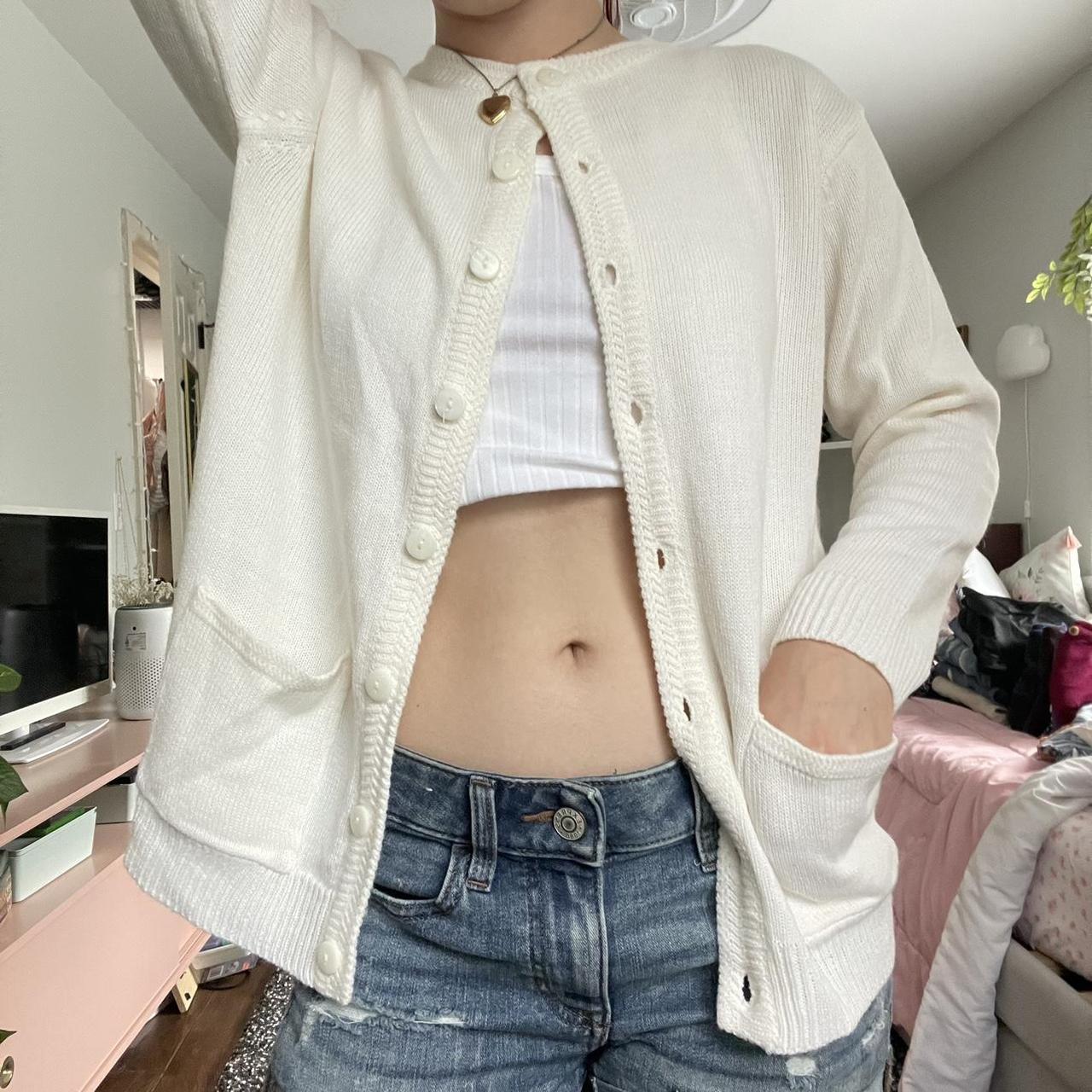 Vintage cream button up cardigan sweater 🪩 size:... - Depop