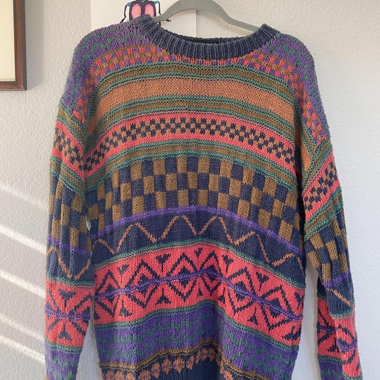 hand knit vintage sweater - in awesome vintage... - Depop