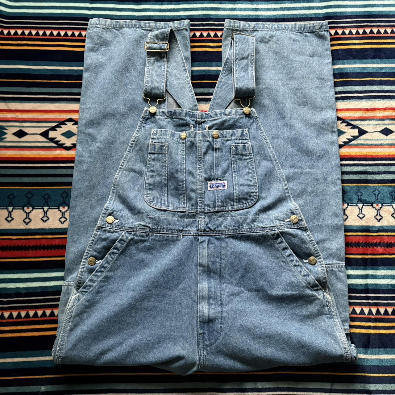 Blue vintage denim overalls with a relaxed fit Big... - Depop