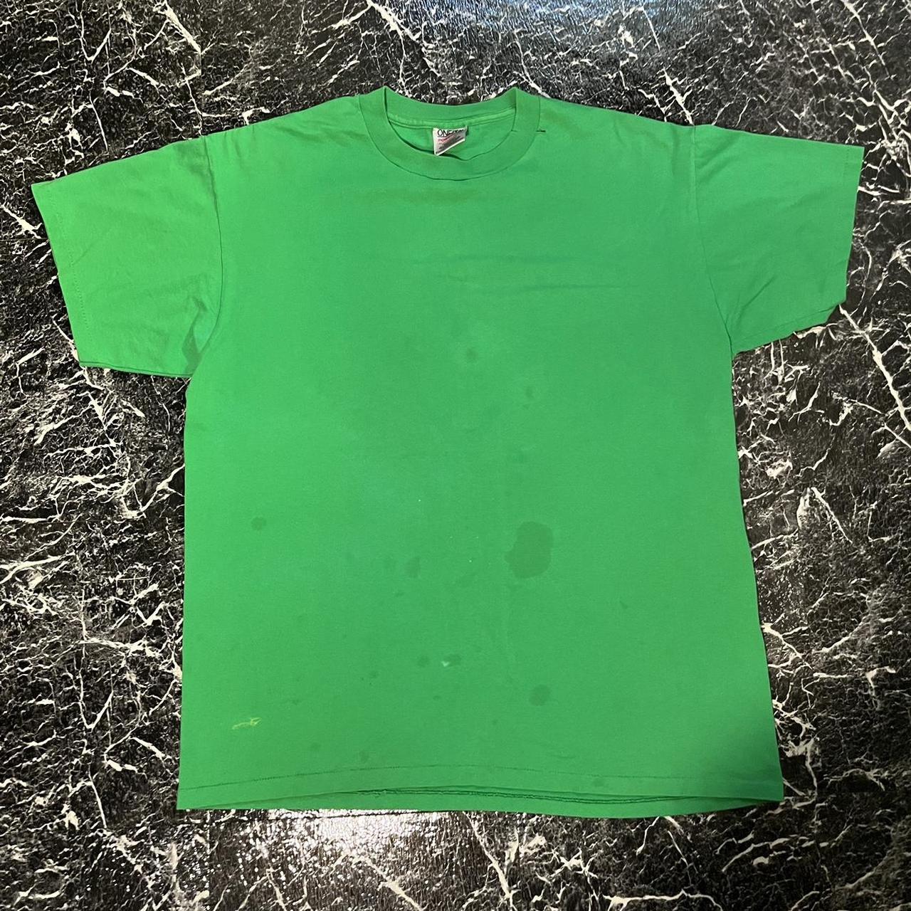 Vintage Oneita Green Blank T-Shirt Size Large Made... - Depop