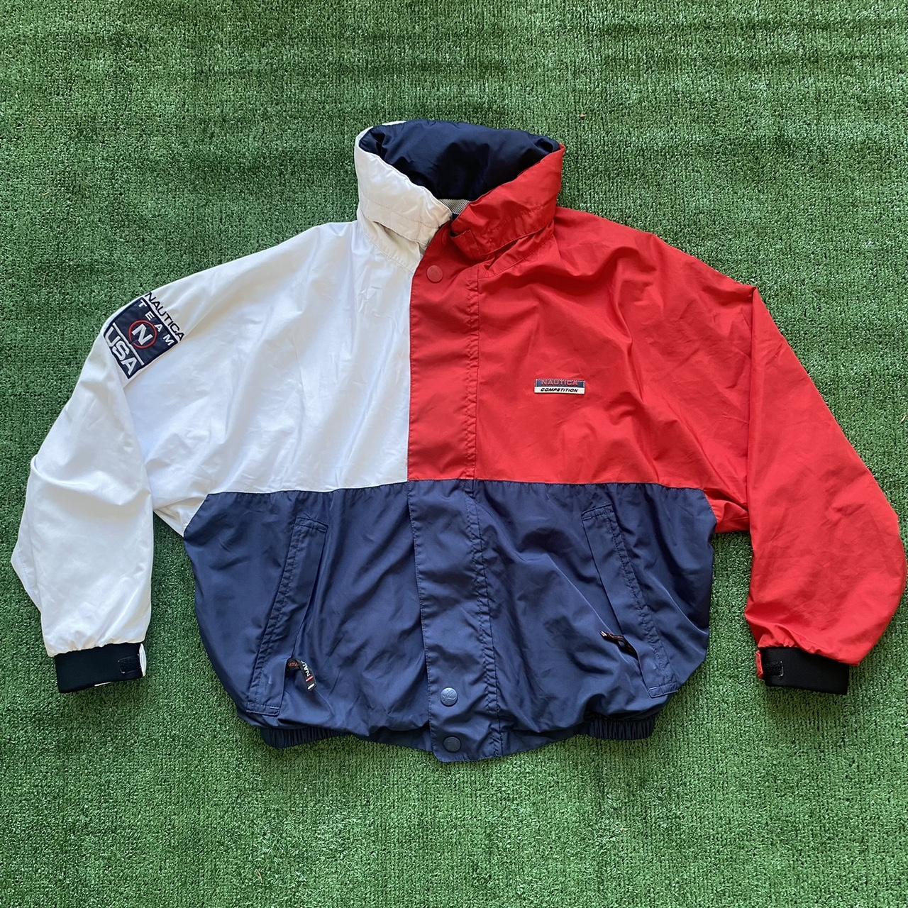 Red/White/Blue nautica zipped jacket w/ packable... - Depop