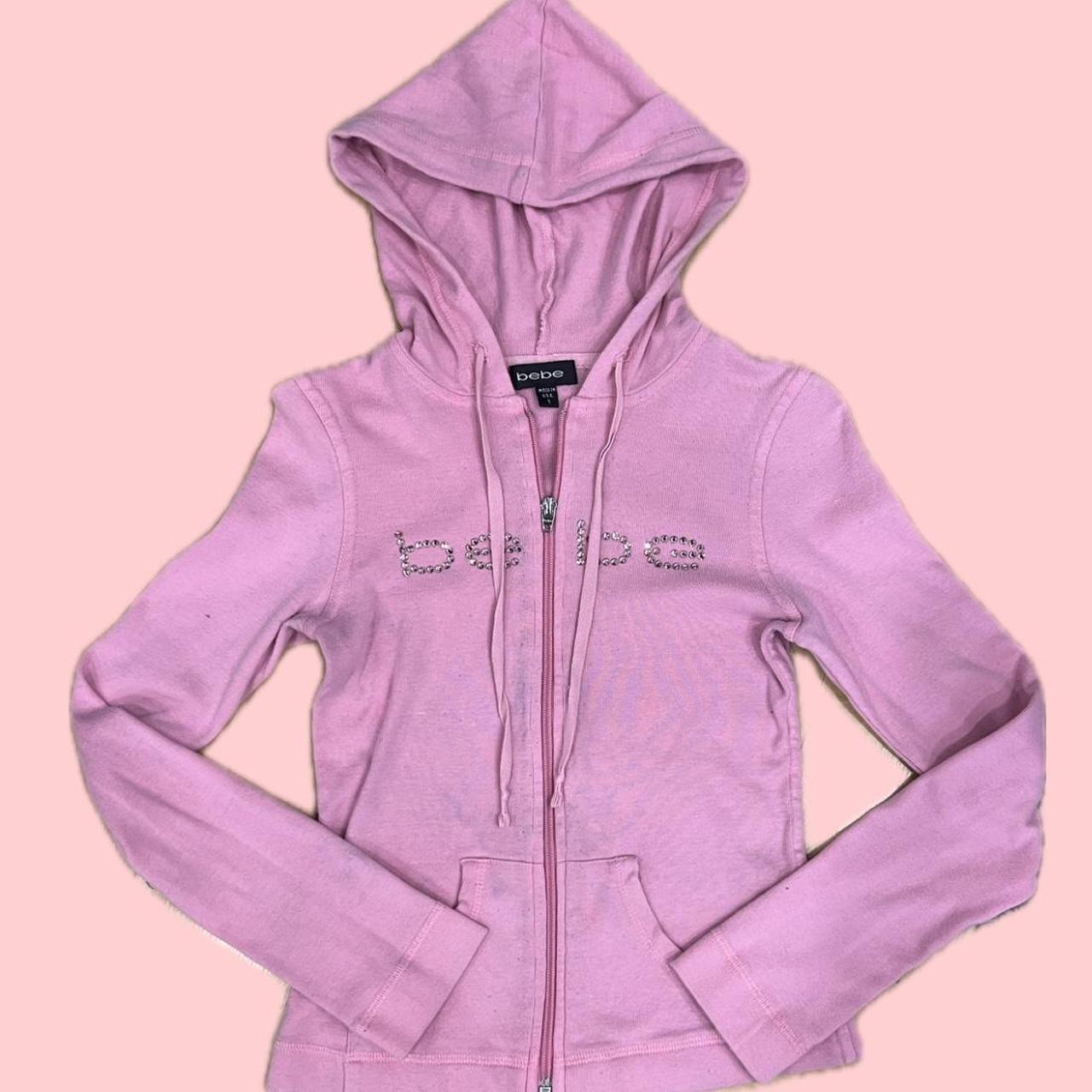 Vintage bebe pink zip up sweater lightly stained... - Depop