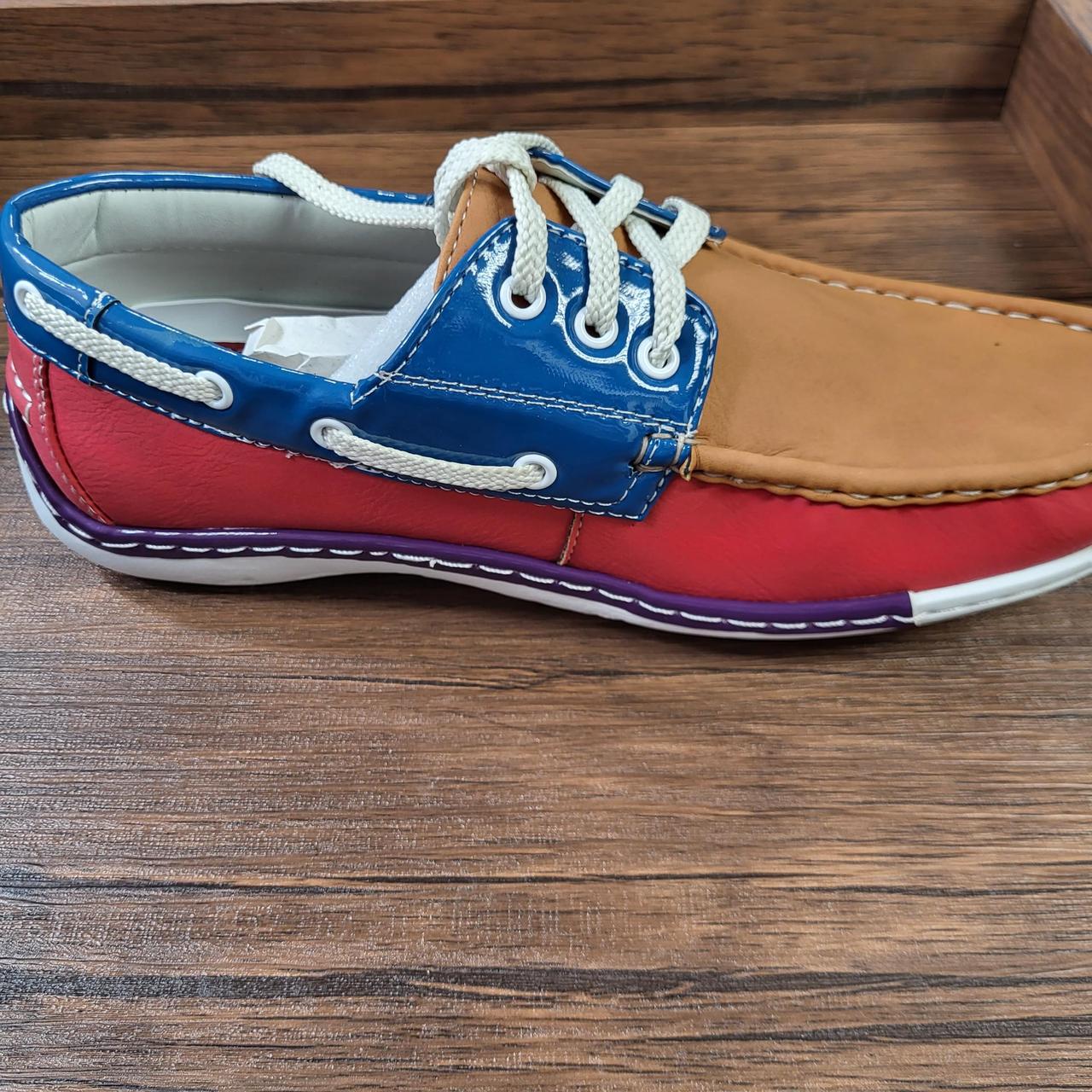 Men's tri color boat shoe white stitch Color... - Depop