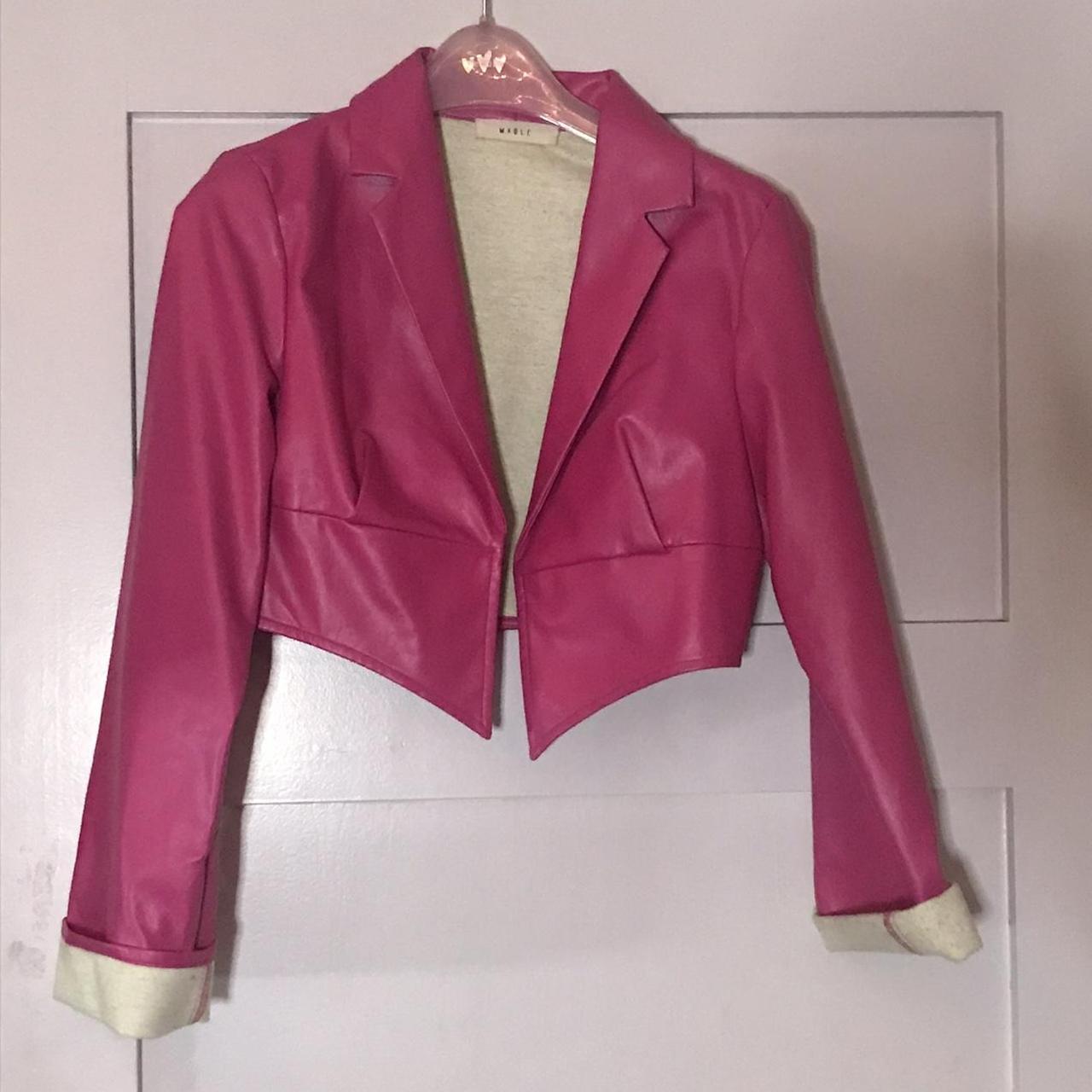 pink faux leather jacket only selling because it... - Depop