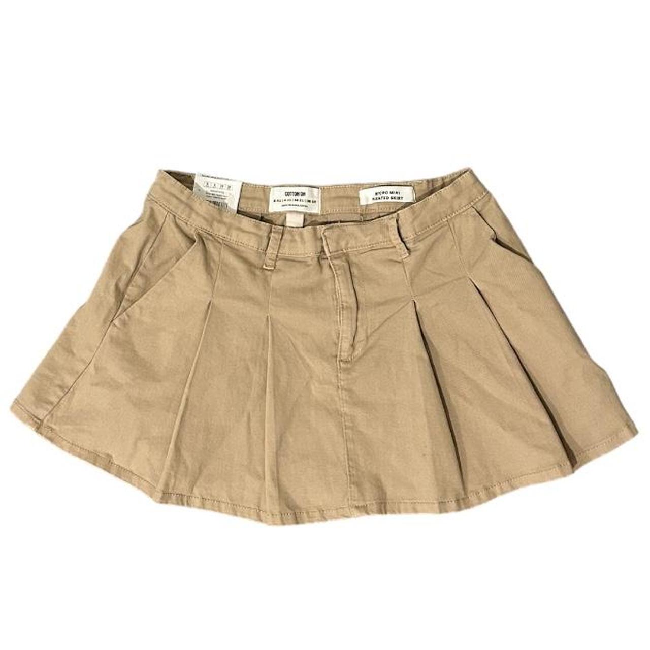 tan micro mini pleated skirt (MESSAGE BEFORE... - Depop
