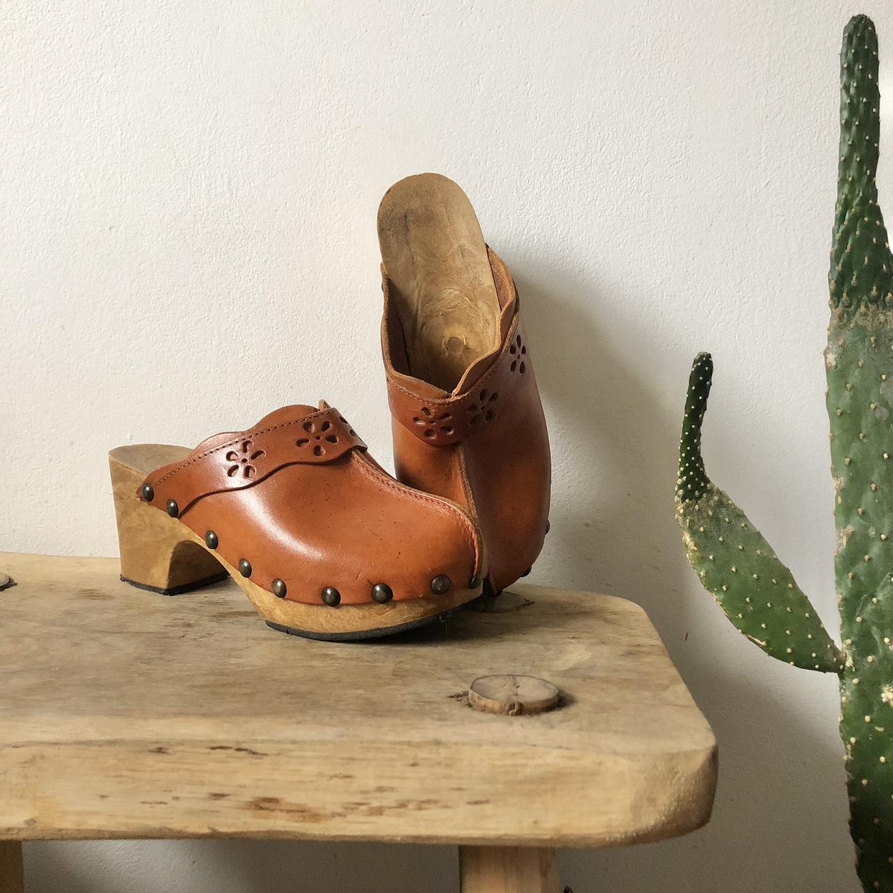 Gorgeous little vintage leather clogs. Cut out... - Depop