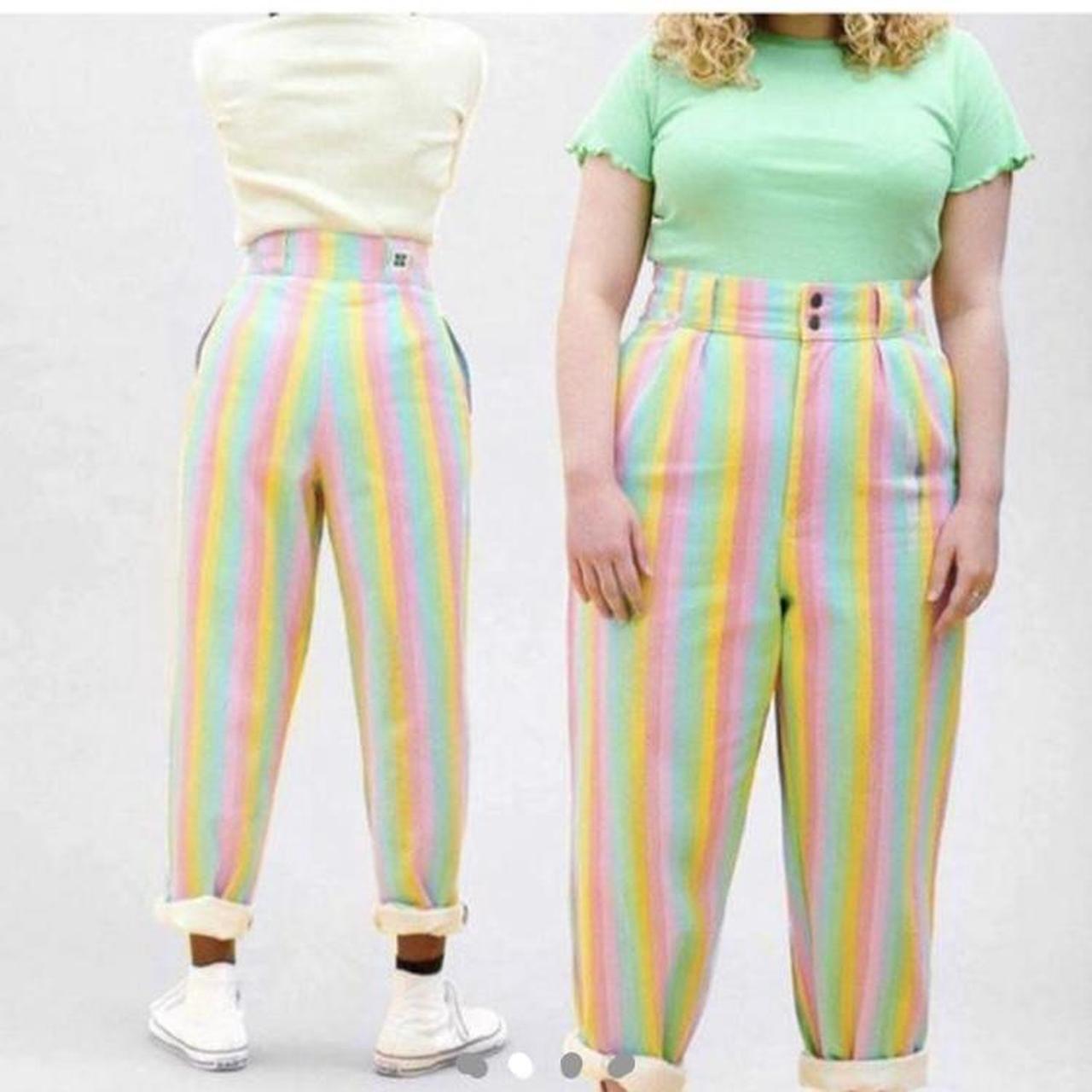 Lucy&Yak pastel rainbow high waisted trousers pants... - Depop
