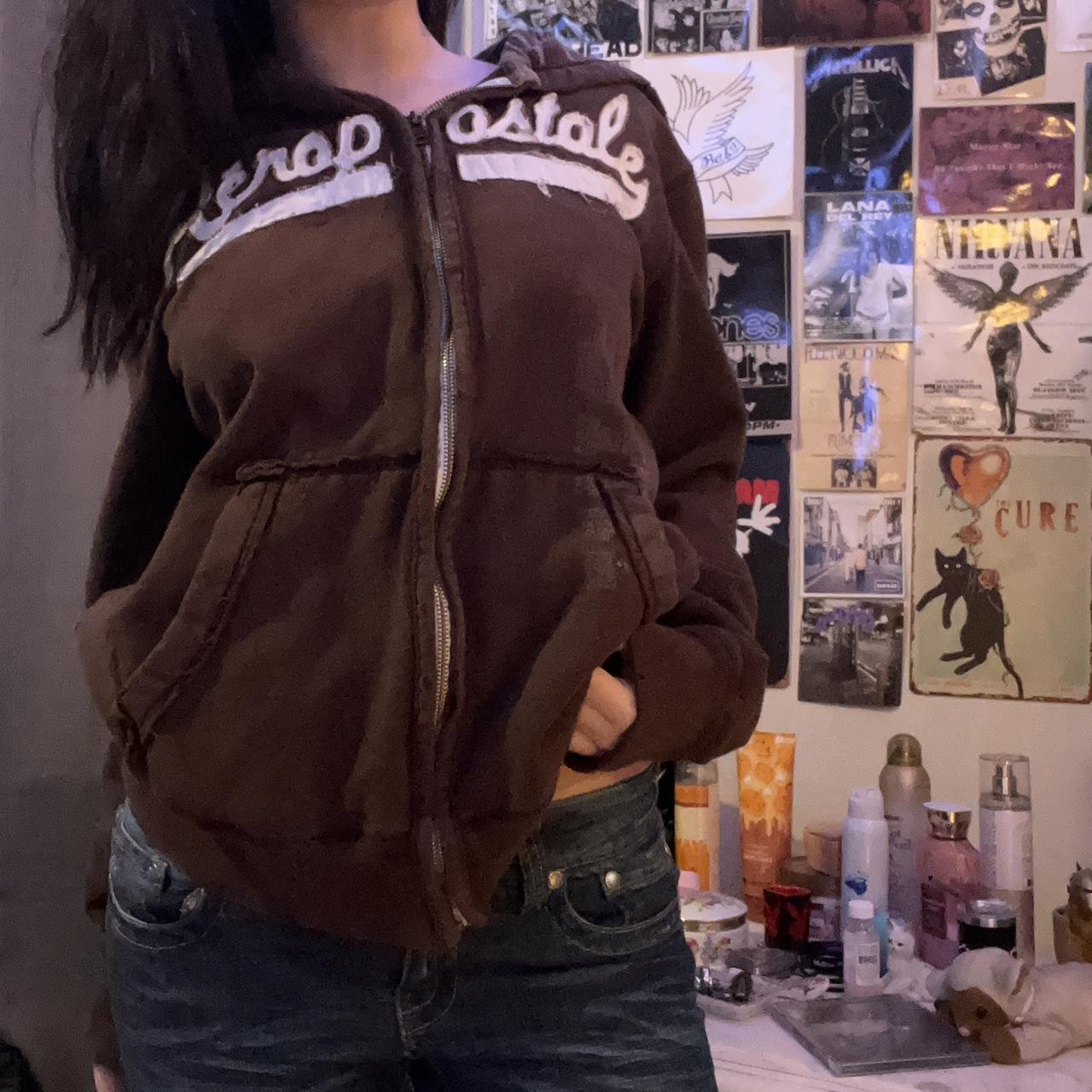 2000s Aeropostale brown zip up hoodie size men’s... - Depop