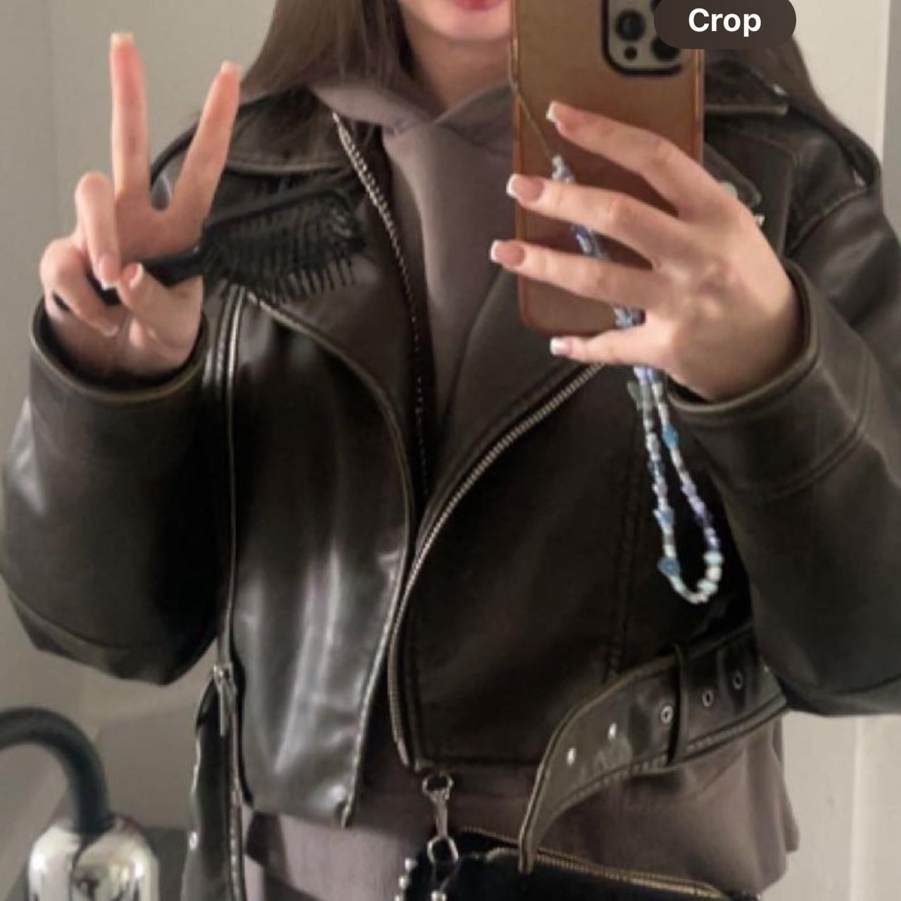 Molly bae Zara green leather bomber jacket, perfect... - Depop