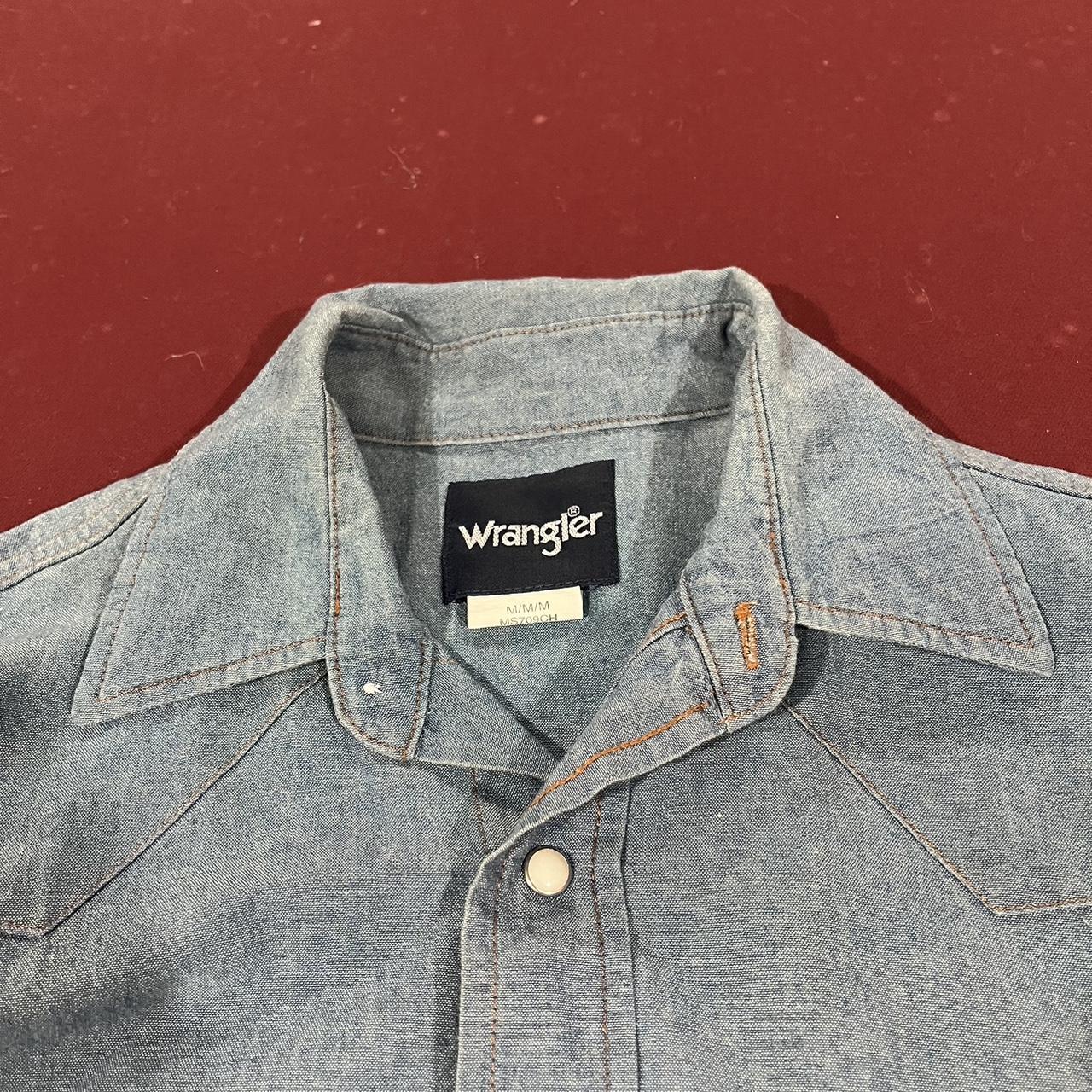 Wrangler Denim Button Up Color: Blue Size: Medium - Depop