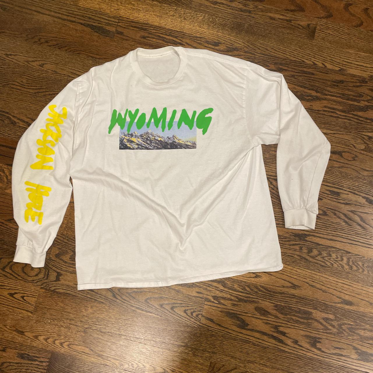 White and green Kanye West Wyoming long sleeve tee... | Depop