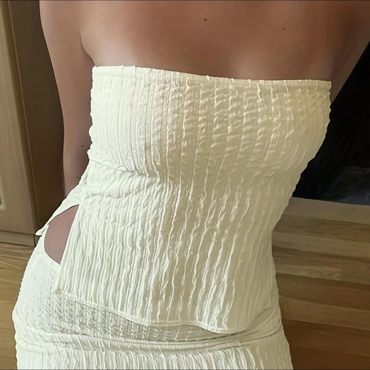 textured cream tube top such a good basic for summer - Depop