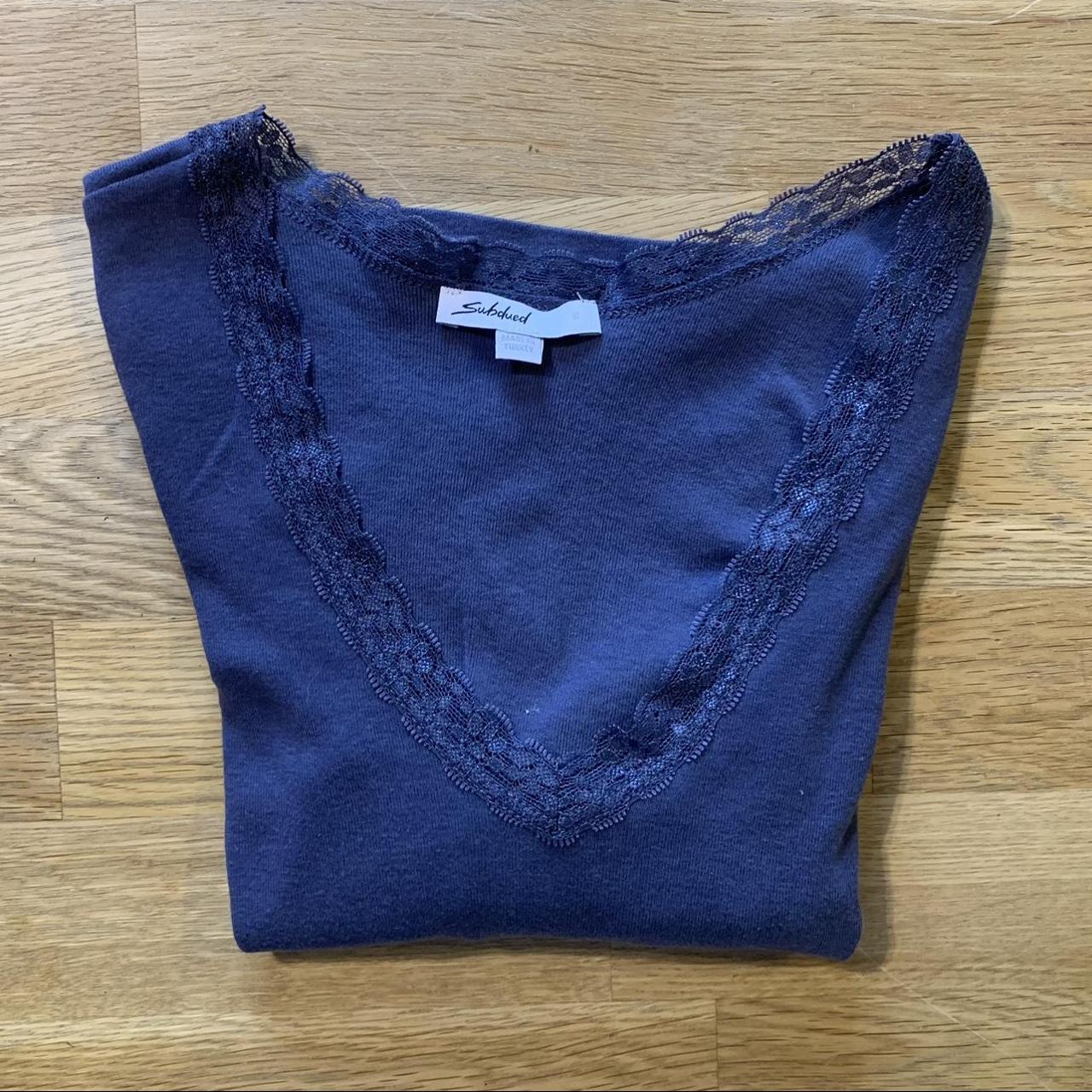Subdued blue long sleeve lace top Blue gray Size S... - Depop
